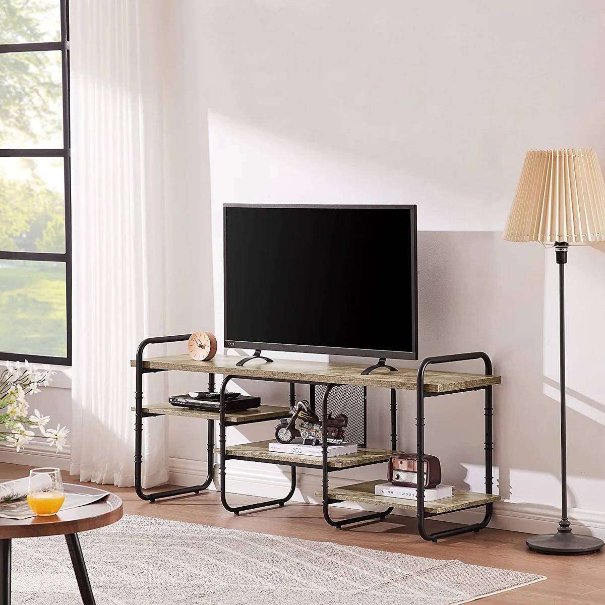 Hivvago Metal Entertainment Center TV Stand for TV up to 60 inch Gray ...