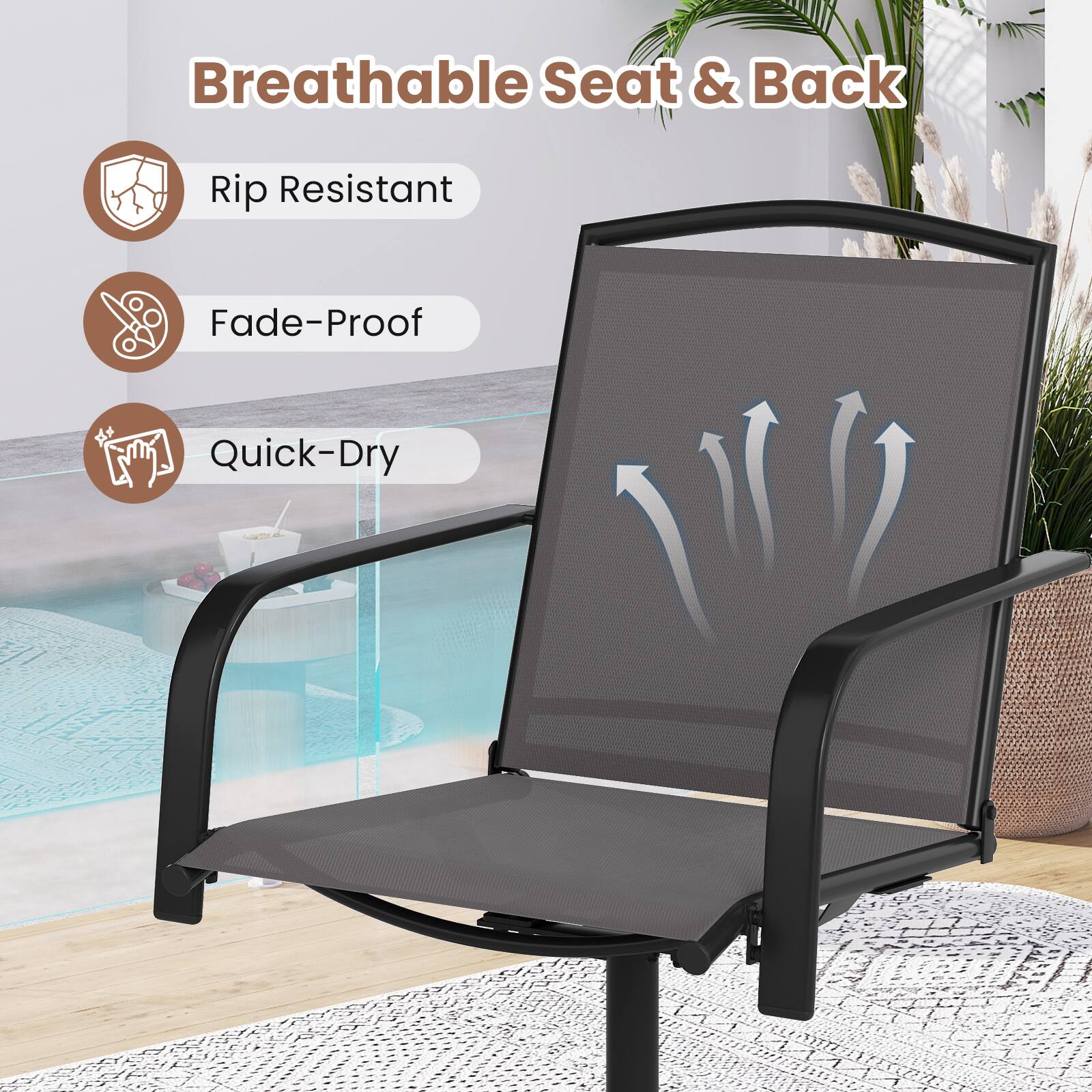 Gymax Patio Swivel Chairs Set of 2 w/ High Back & Round Metal Base for ...