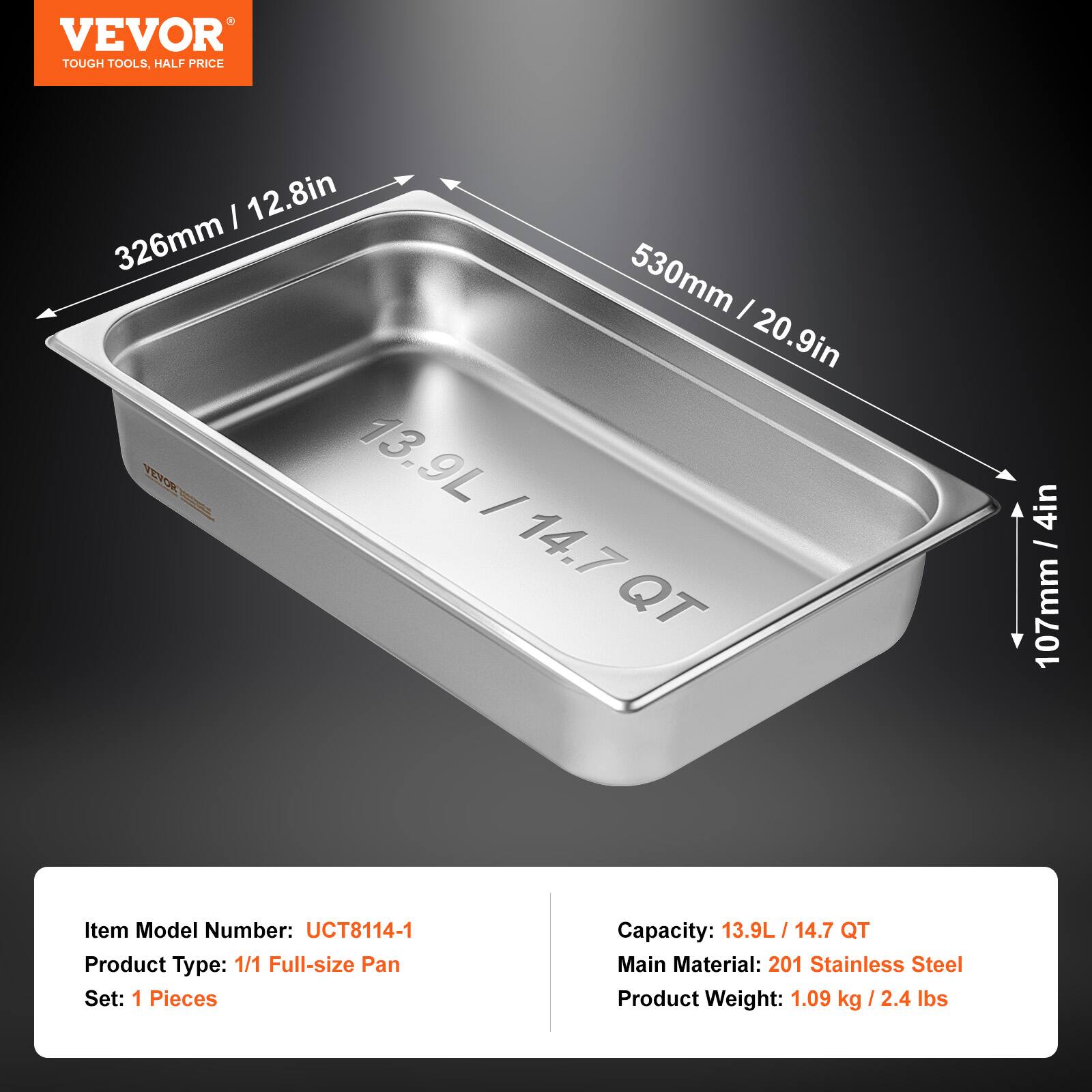 VEVOR Hotel Pan, Full Size Anti Jam Steam Pan, 0.8mm Thick Stainless ...