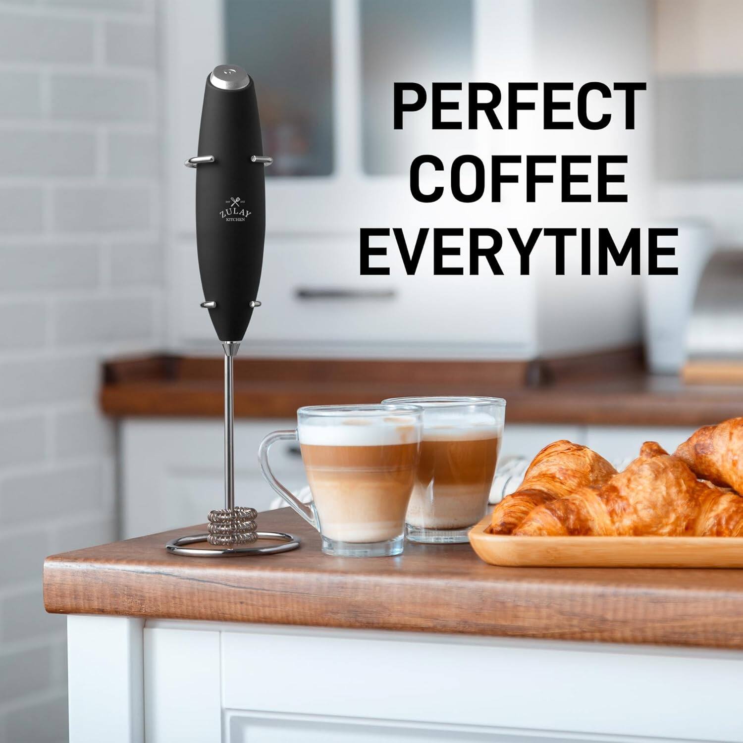 Zulay Kitchen Patented Tornado Triple Whisk Milk Frother with 2 Duracell Batteries Black Z-MF ...