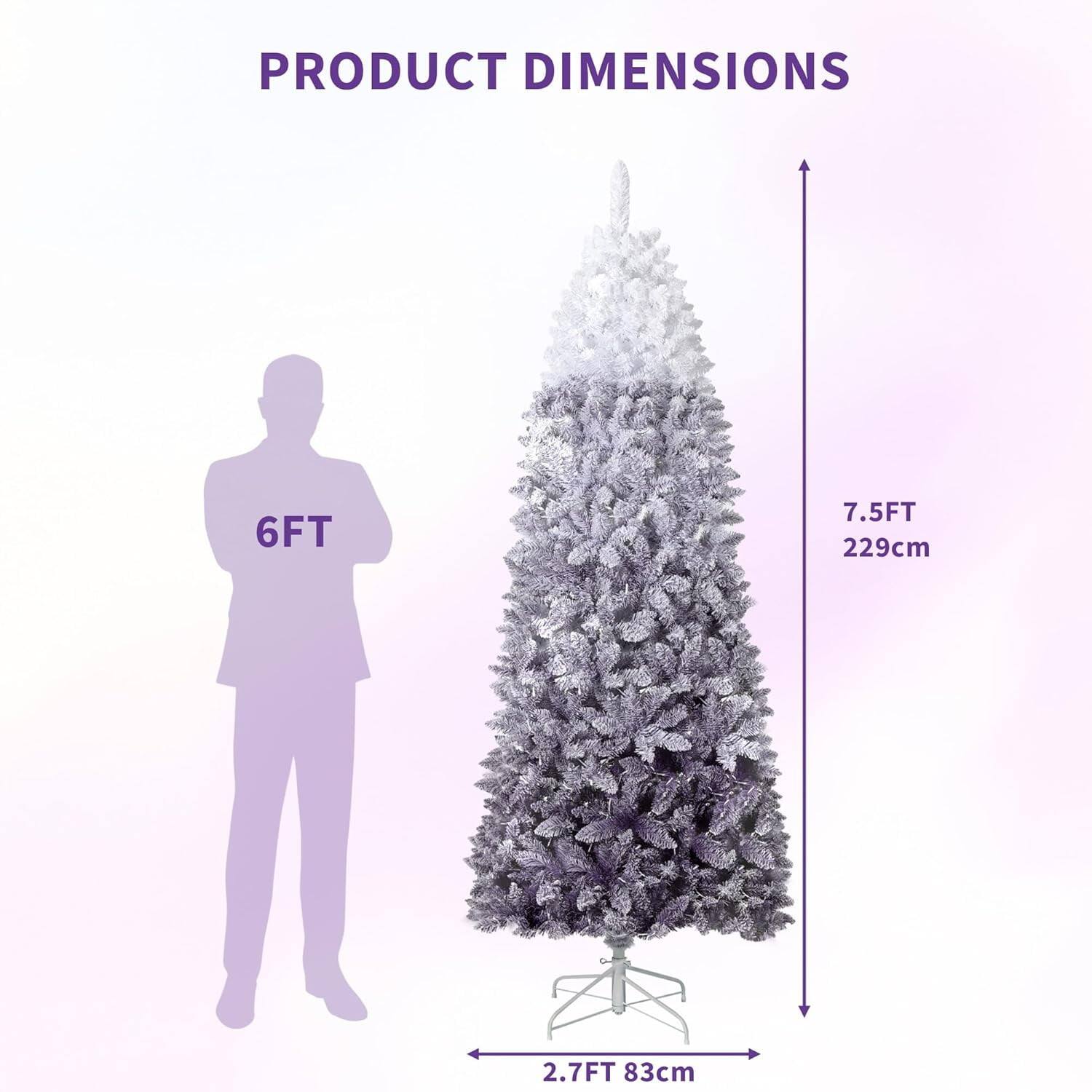 Jojoka 7.5ft Pencil Christmas Tree Slim Flocked Artificial Xmas Tree ...