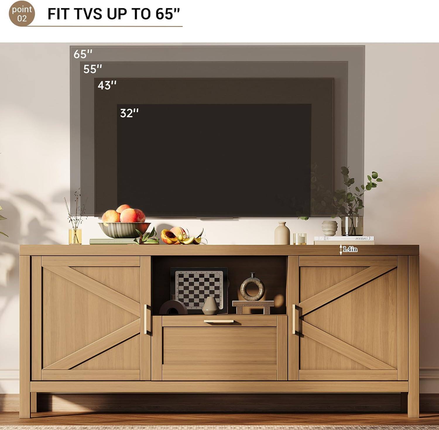 Acekool Farmhouse Tv Stand for Tvs Up to 65 Inch, Farmhouse Entertainment Center with Door ...