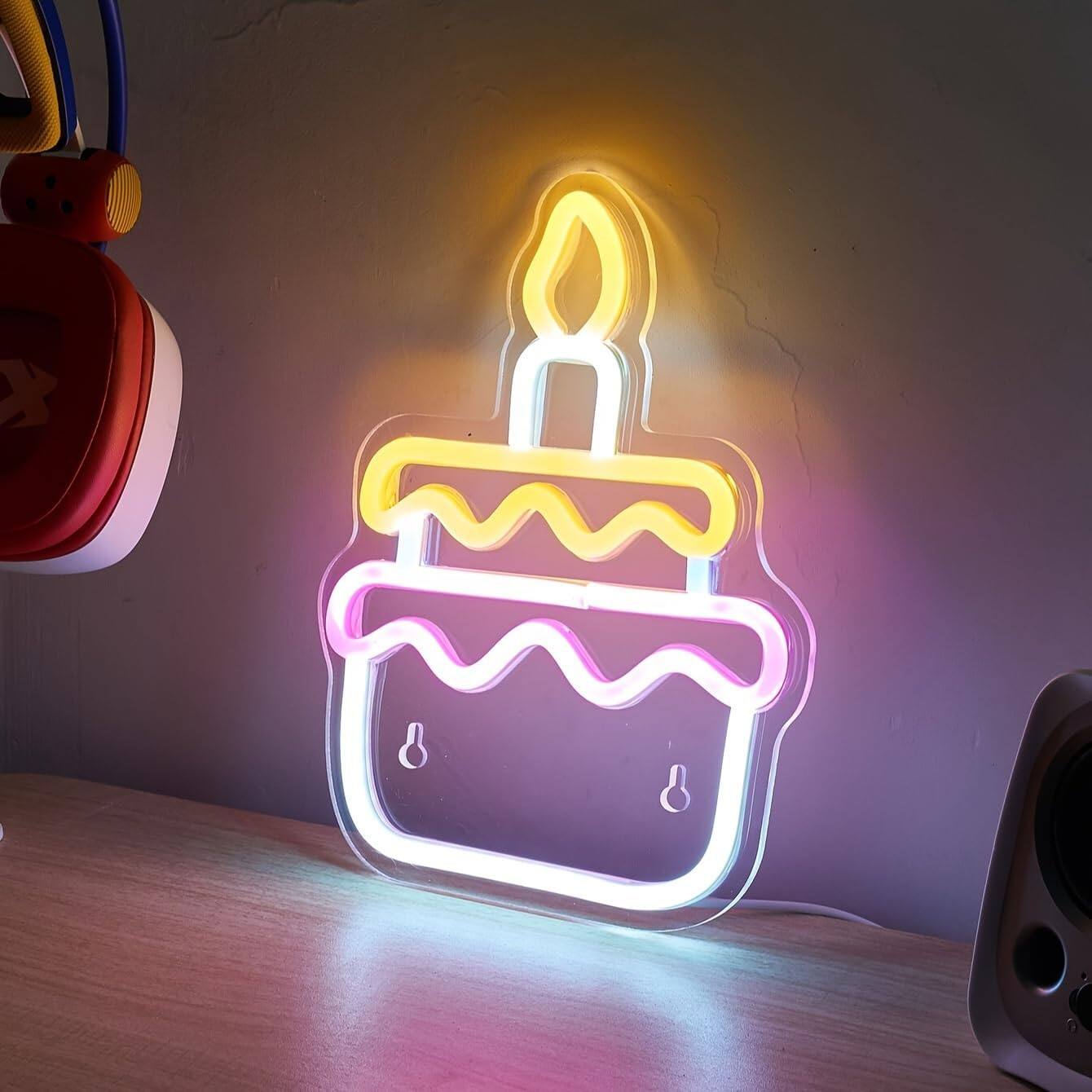 Auledio LED Neon Cake Cute Neon Sign, USB Powered Neon Signs Night ...