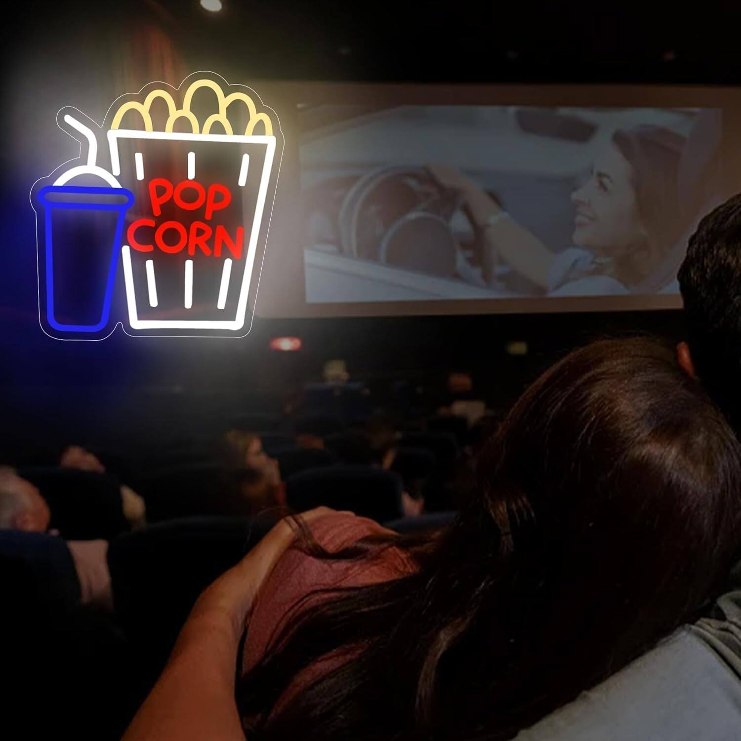 Auledio Popcorn Neon Sign for Wall Decor,Business Cinema LED Light ...