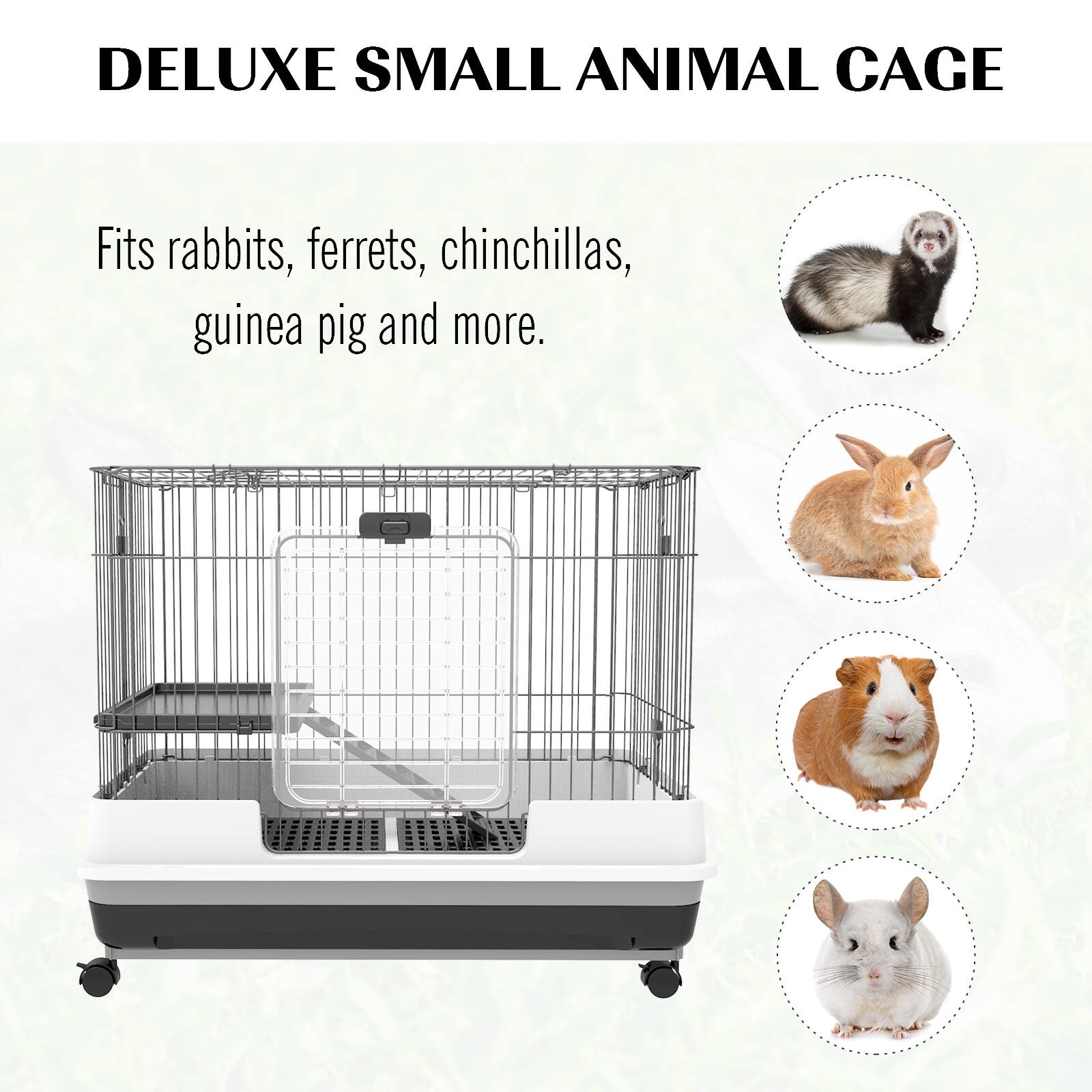 Pawhut 2 Level Small Animal Cage Rabbit Hutch with Wheels, Removable ...