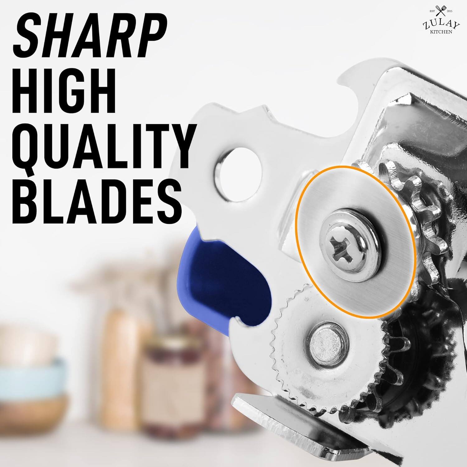 Zulay Kitchen Manual Can Opener Smooth Edge Cut Stainless Steel Blades ...