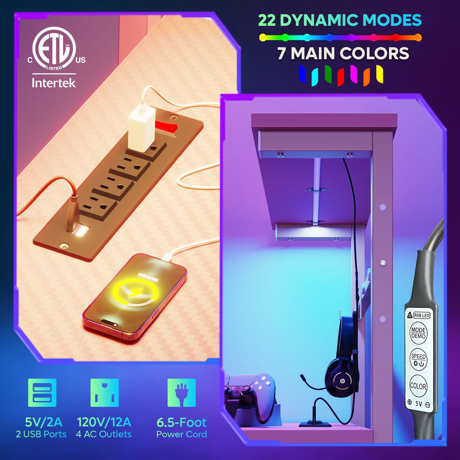 Bestier 44 inch Gaming Desk with 4 Tier Storage Shelves, RGB Lights ...