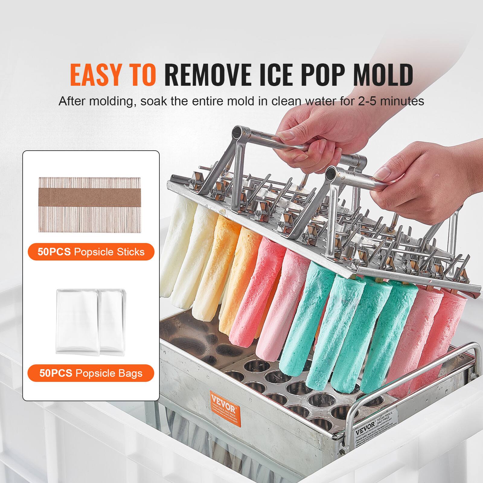 VEVOR Commercial Popsicle Moulds, 40PCS Cylindrical Ice Pop Moulds ...
