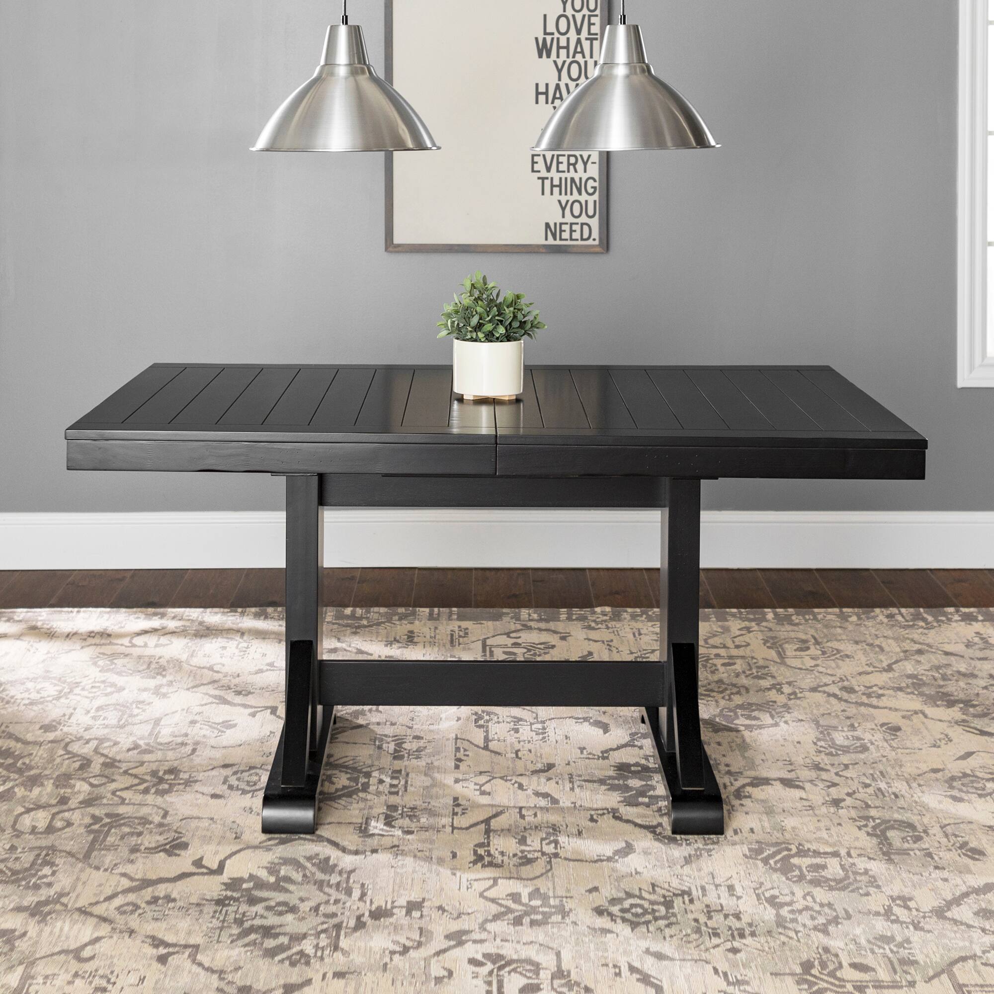 Customer Reviews: Walker Edison Modern Farmhouse Expandable Trestle Dining Table Antique Black ...