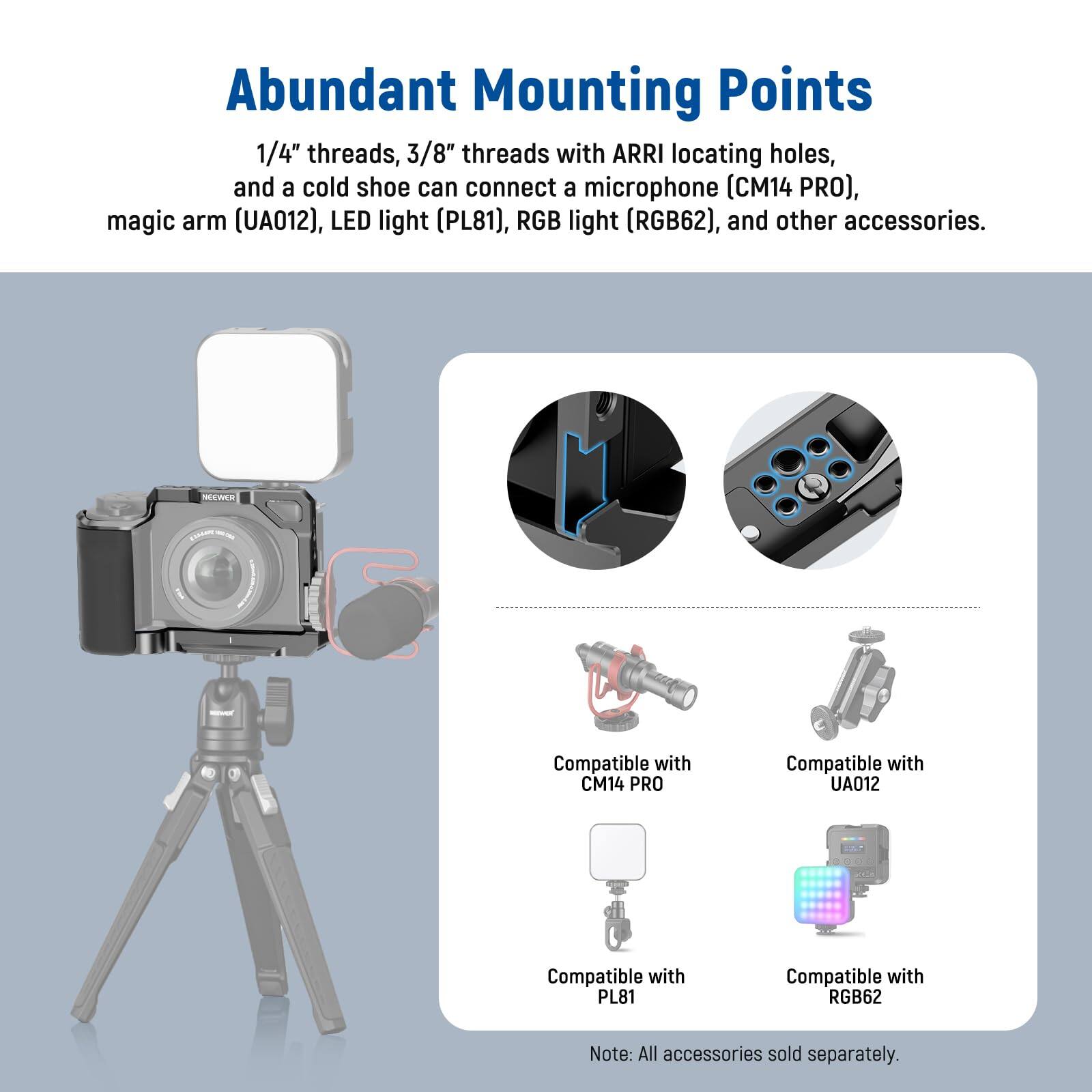 Neewer ZV E10 Camera Cage, Silicone Grip, Arca QR Base, 1/4" & 3/8 ...