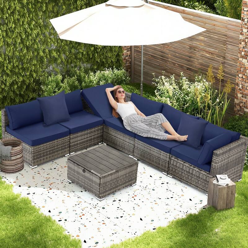 U HOMY 7 Piece Modular Outdoor Rattan Sofa Set – All Weather Wicker ...