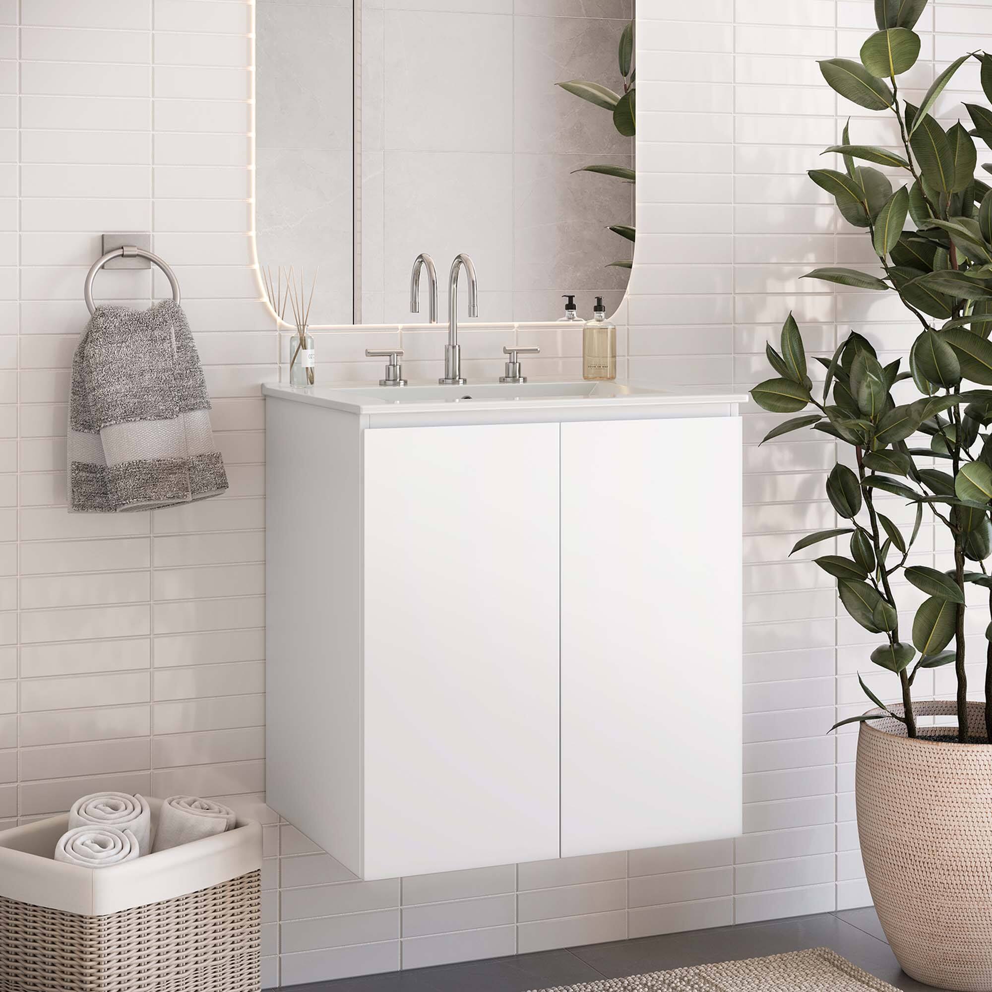 Modway Bryn Wall Mount Bathroom Vanity Basin Included White White EEI ...