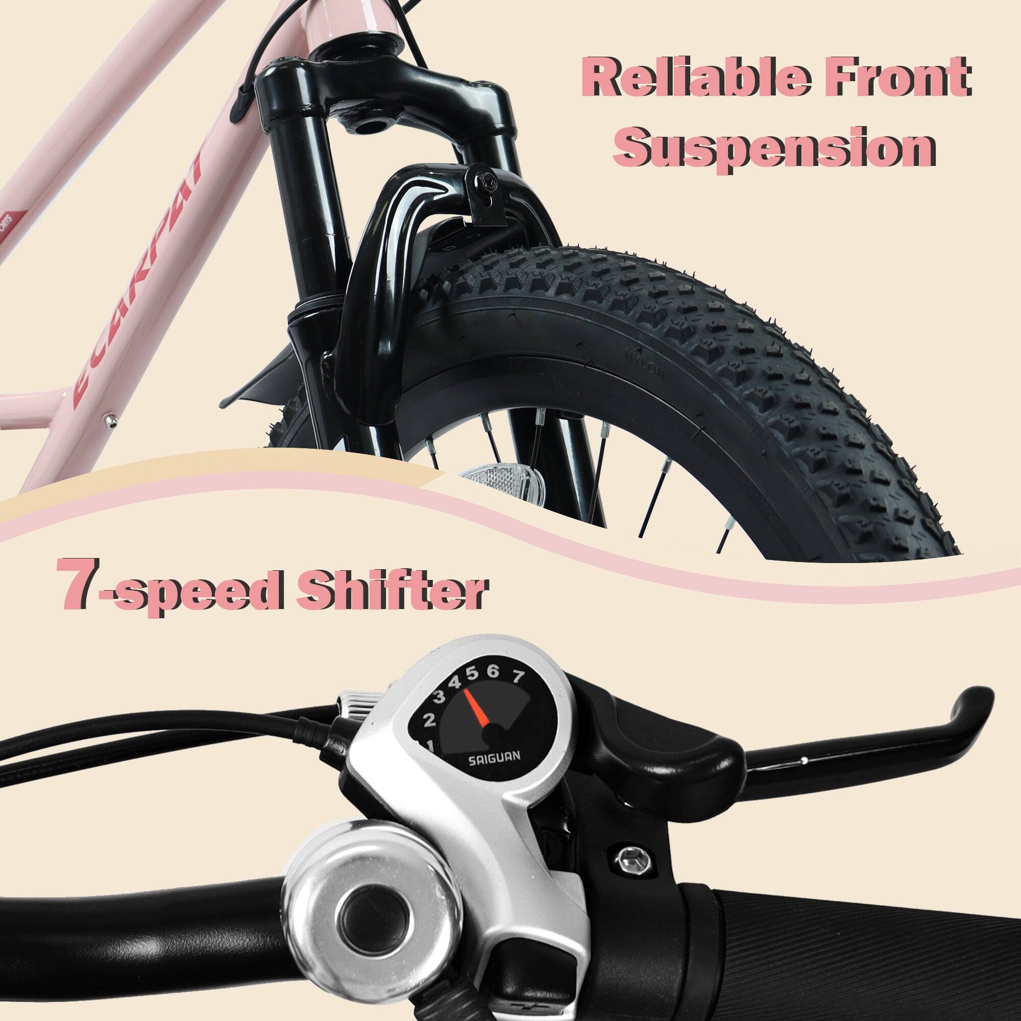 BreeBe 20 inch Mountain Kids Bike for Boys & Girls, Ages 6 12, 7 Speed with Front Suspension ...