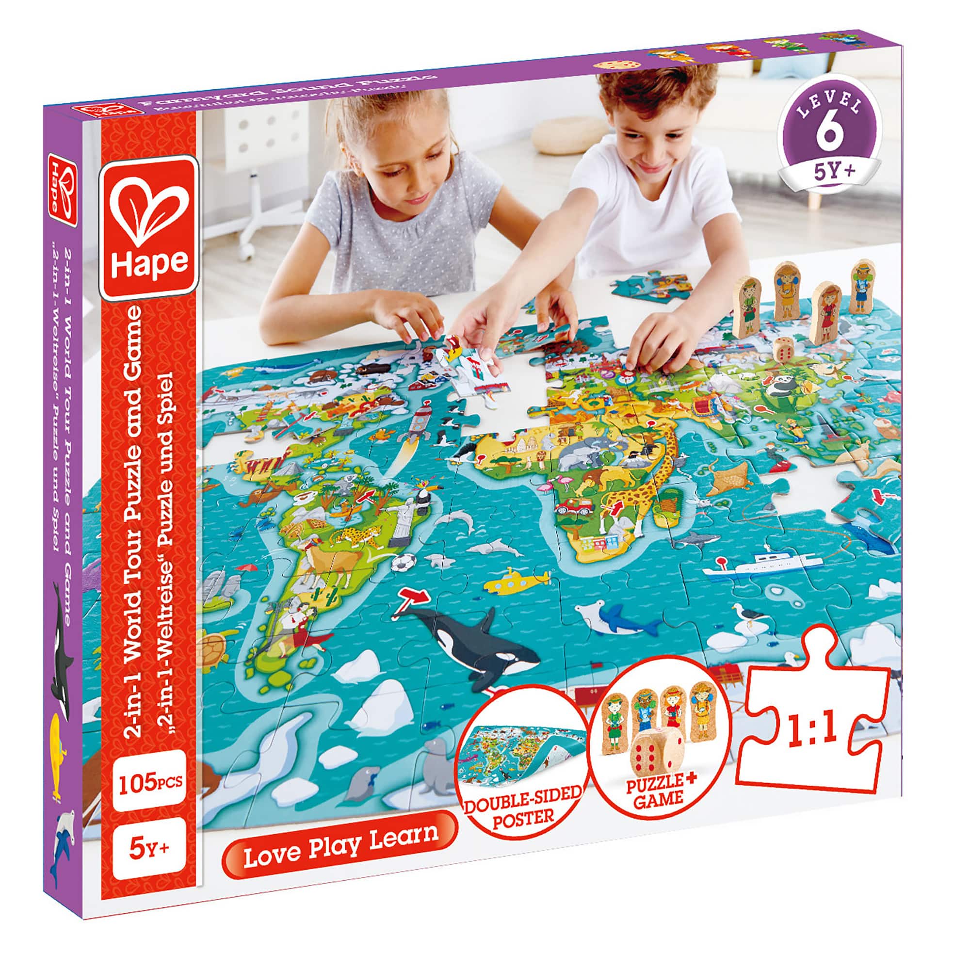 Best Buy: Hape Hape: 2-In-1 World Tour Puzzle & Game 105pc,Ages 5 ...
