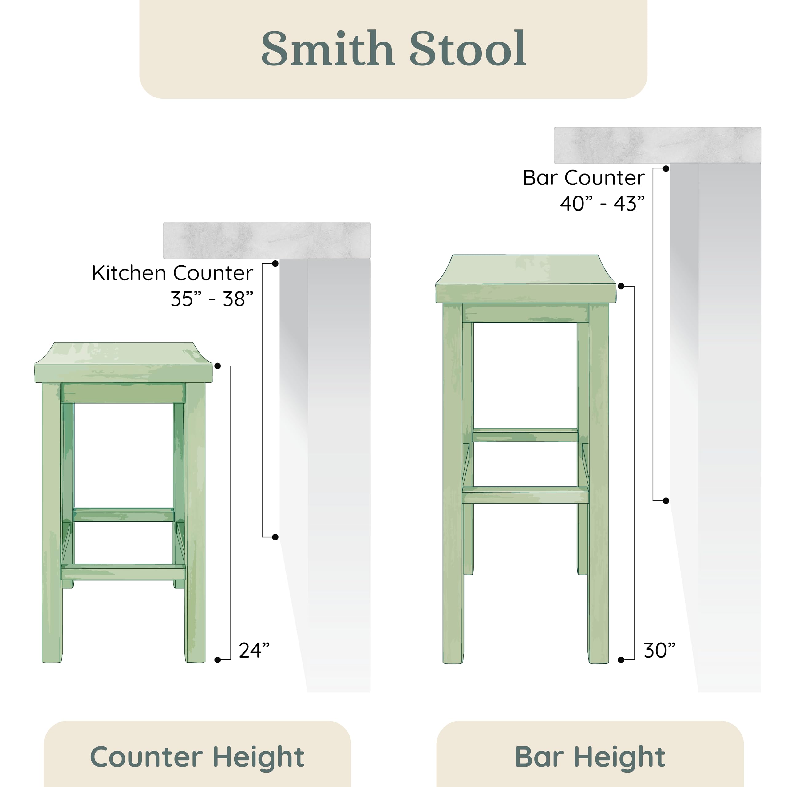JETRANSPORT Smith Collection Solid Wood Counter Height Bar Stool 24 ...