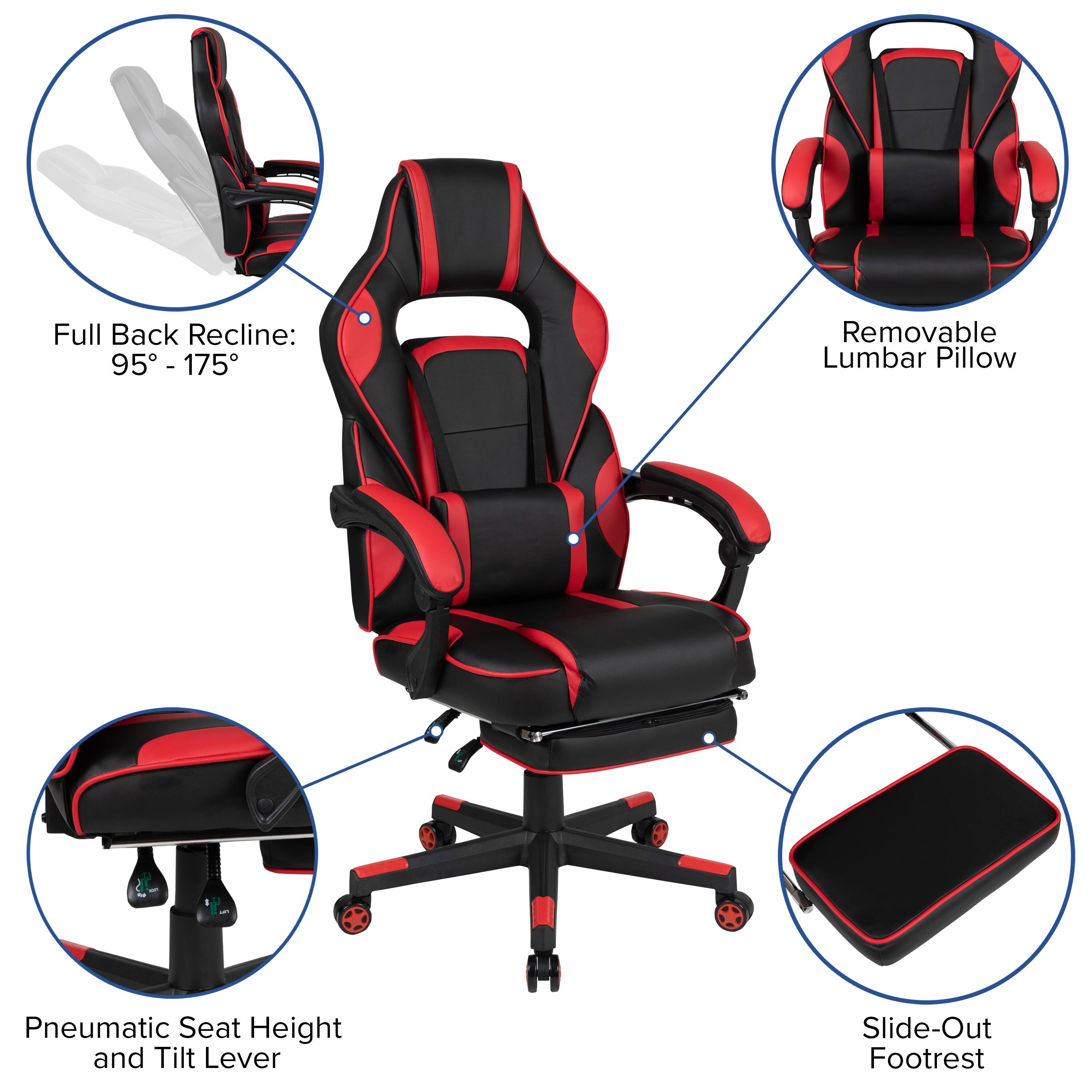 Emma + Oliver Ergonomic Gaming Chair Recline Back/Arms, Footrest ...