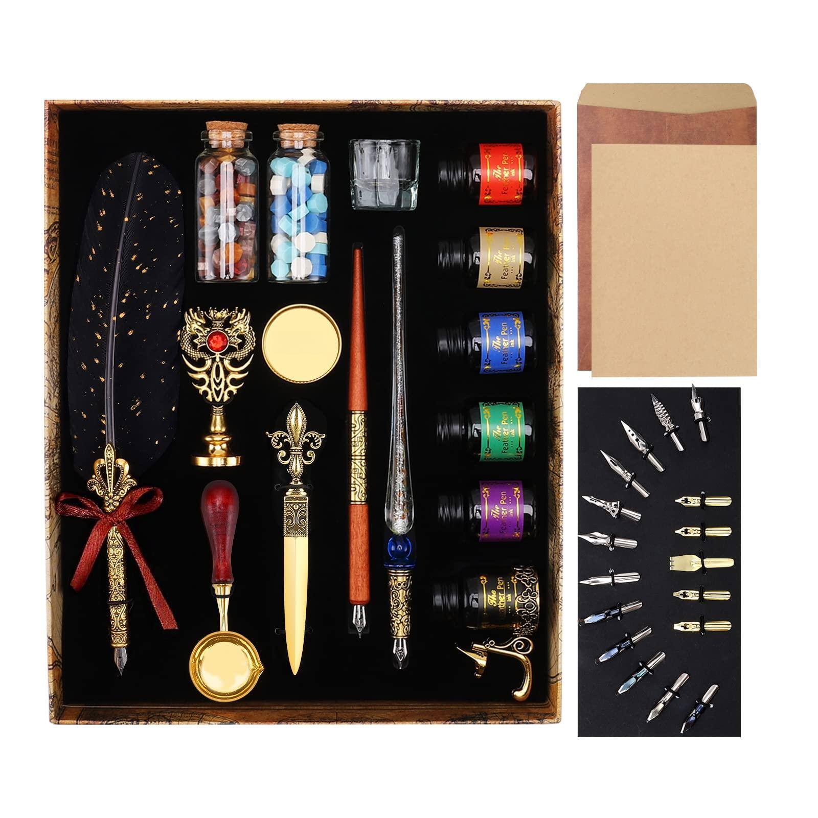 Paradigms Interiors Quill Pen And Ink Set Calligraphy Glass Dip Wax ...