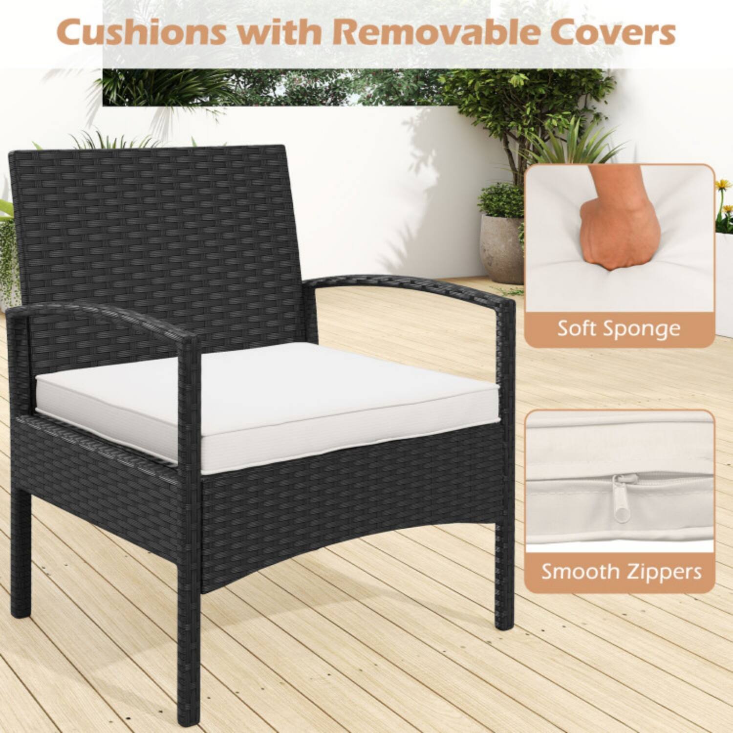 Mondawe Compact Freestanding Patio Bistro Set Rattan with 2 Chairs and ...