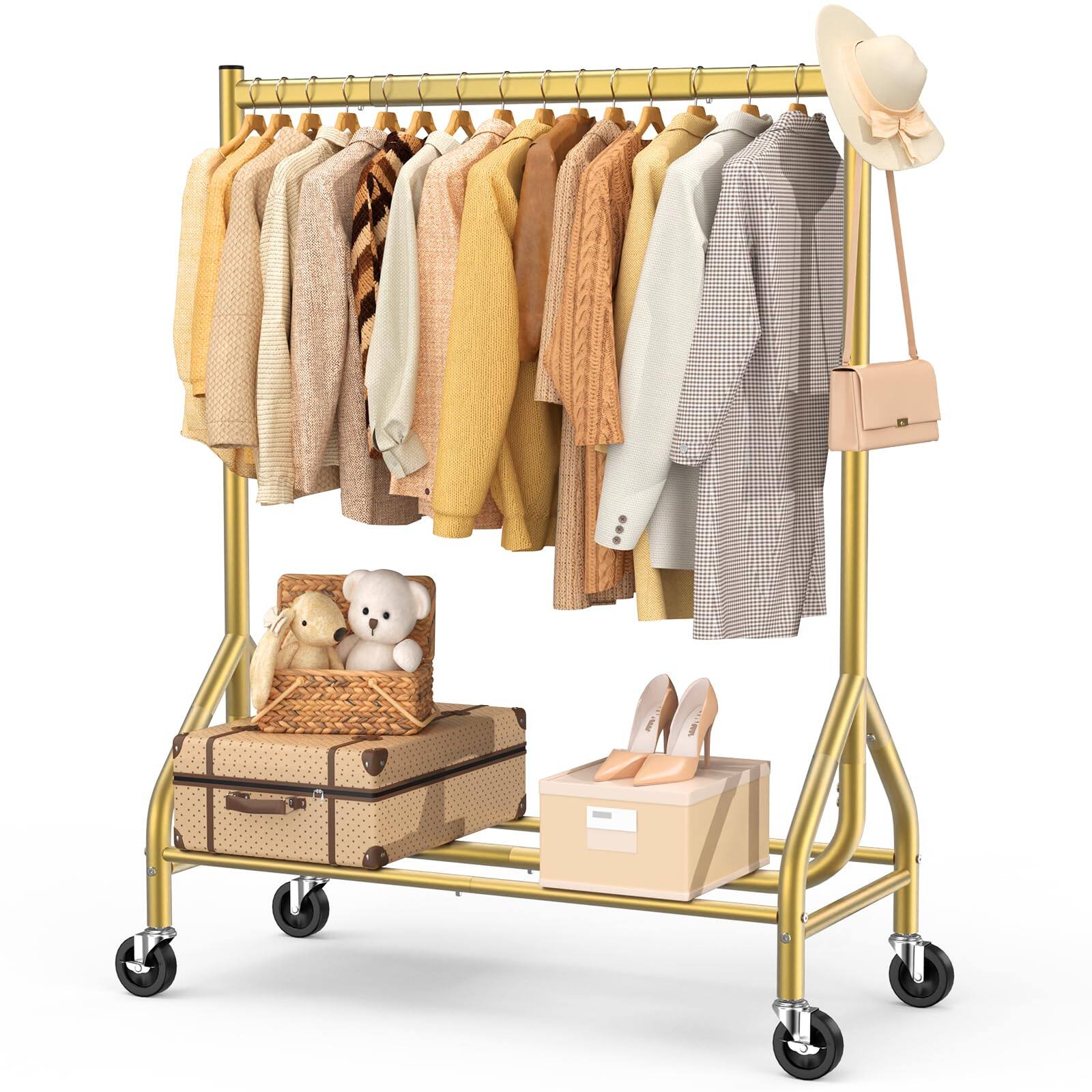 Cedar Assembly Heavy Duty Clothes Rack Load Rolling Garment With ...