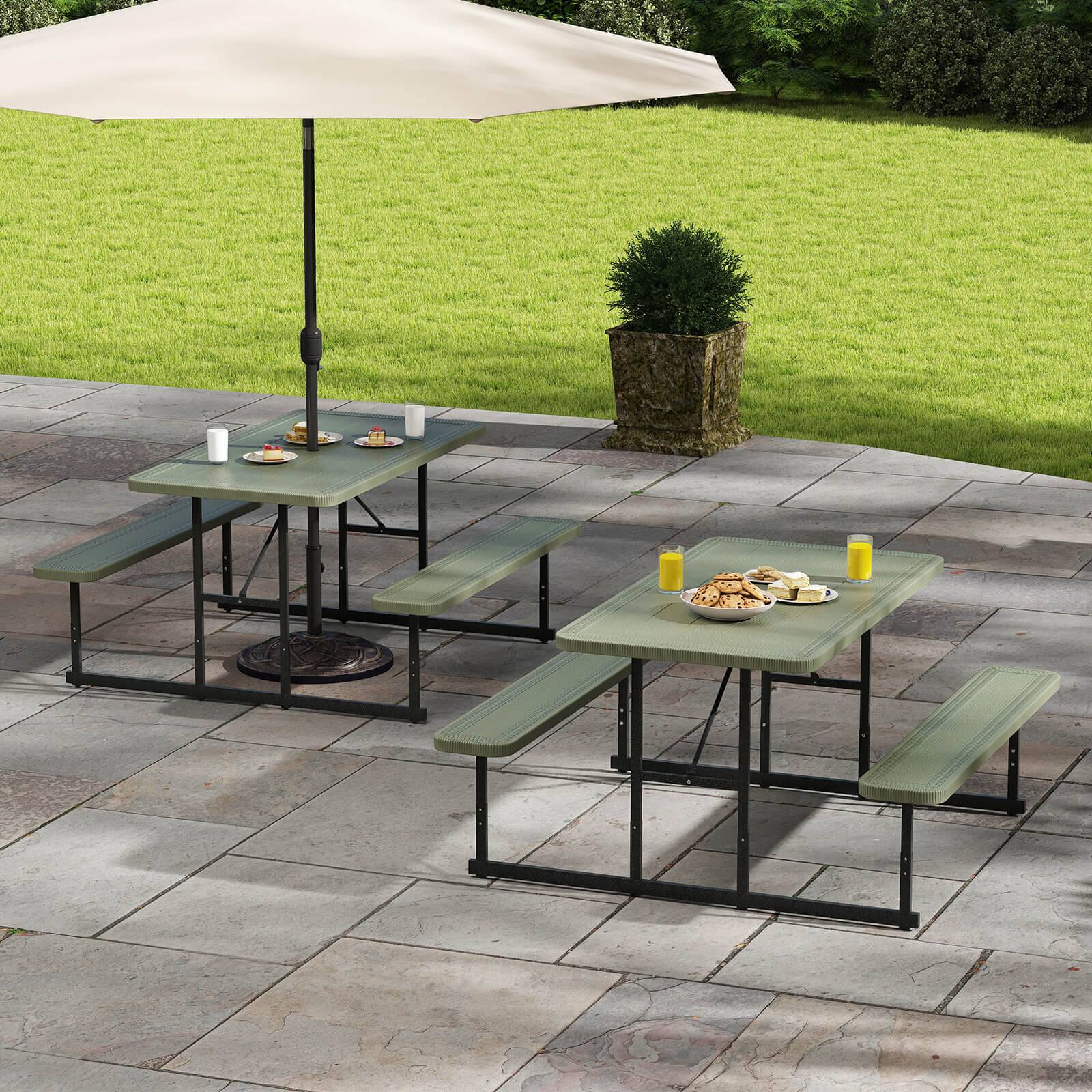 Costway Picnic Table Bench Set for 2 4 People Outdoor Rectangular ...