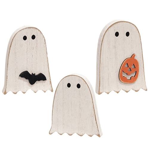 BreeBe 3/Set Distressed Wooden Ghost & Friend Sitters White, Orange ...