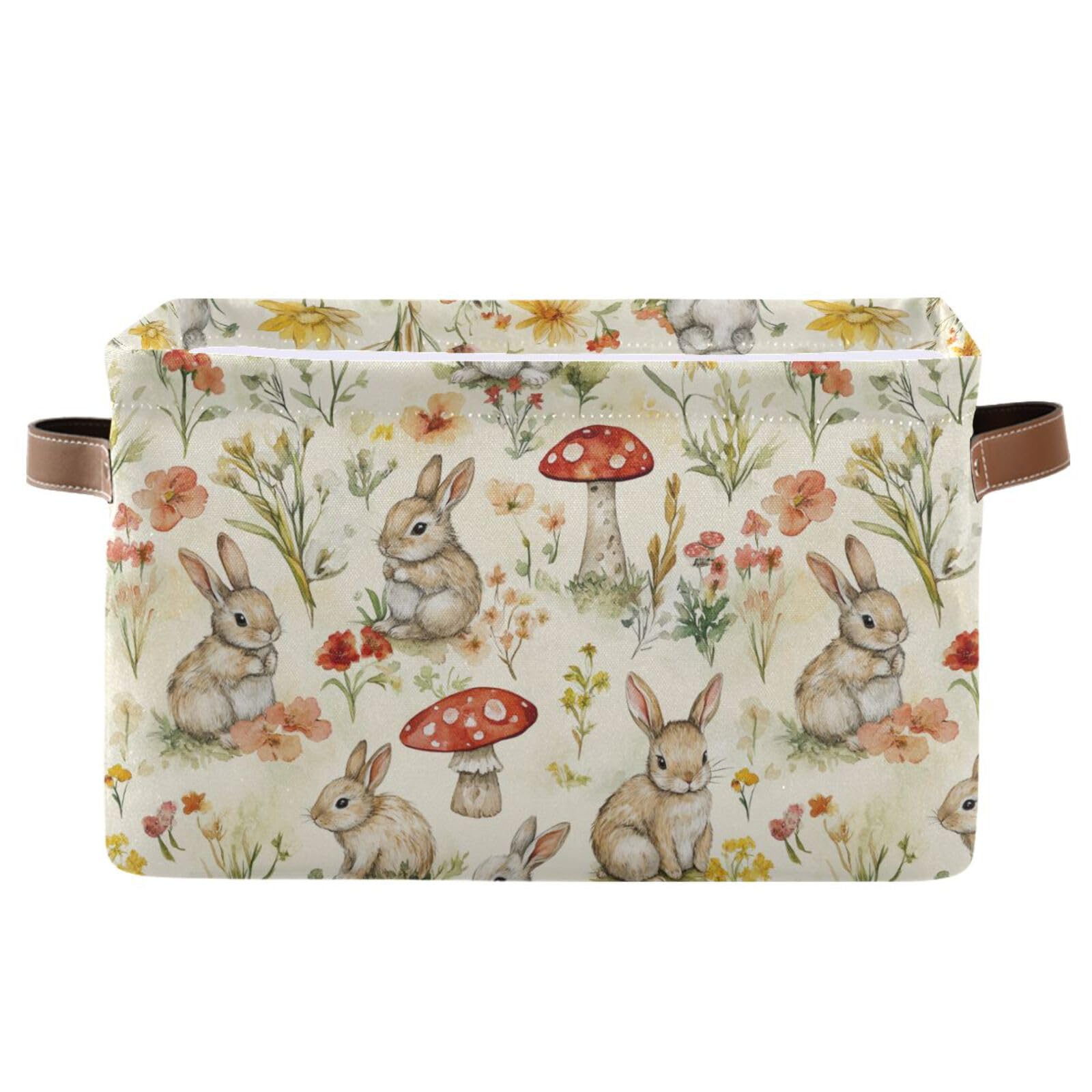 Dapper Styles Easter Mushroom Rabbit Rectangular Storage Basket Organizer Bin Shelf Baskets For ...