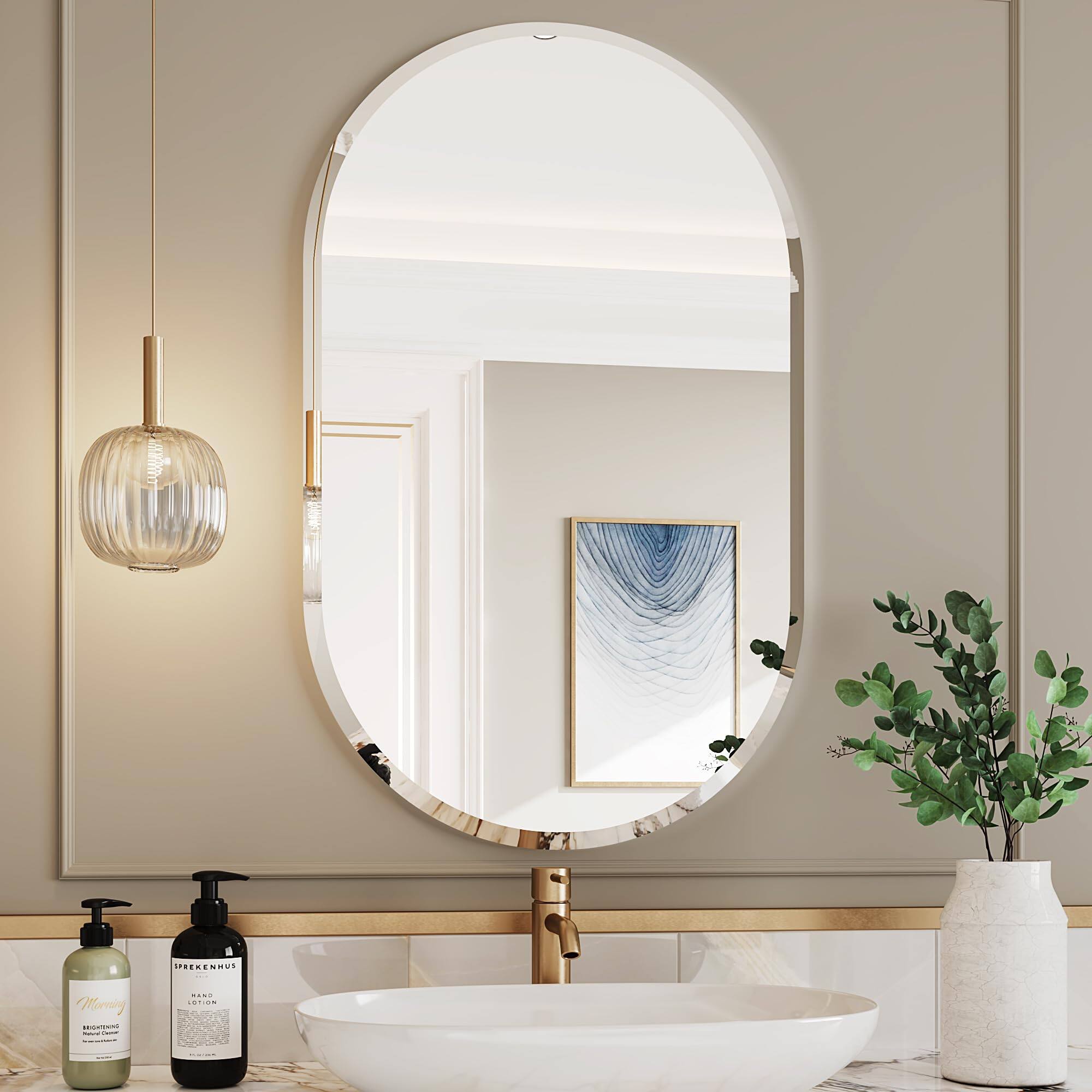 Comfort Essence 20x36 Frameless Mirror Oval Mirrors For Bathroom ...