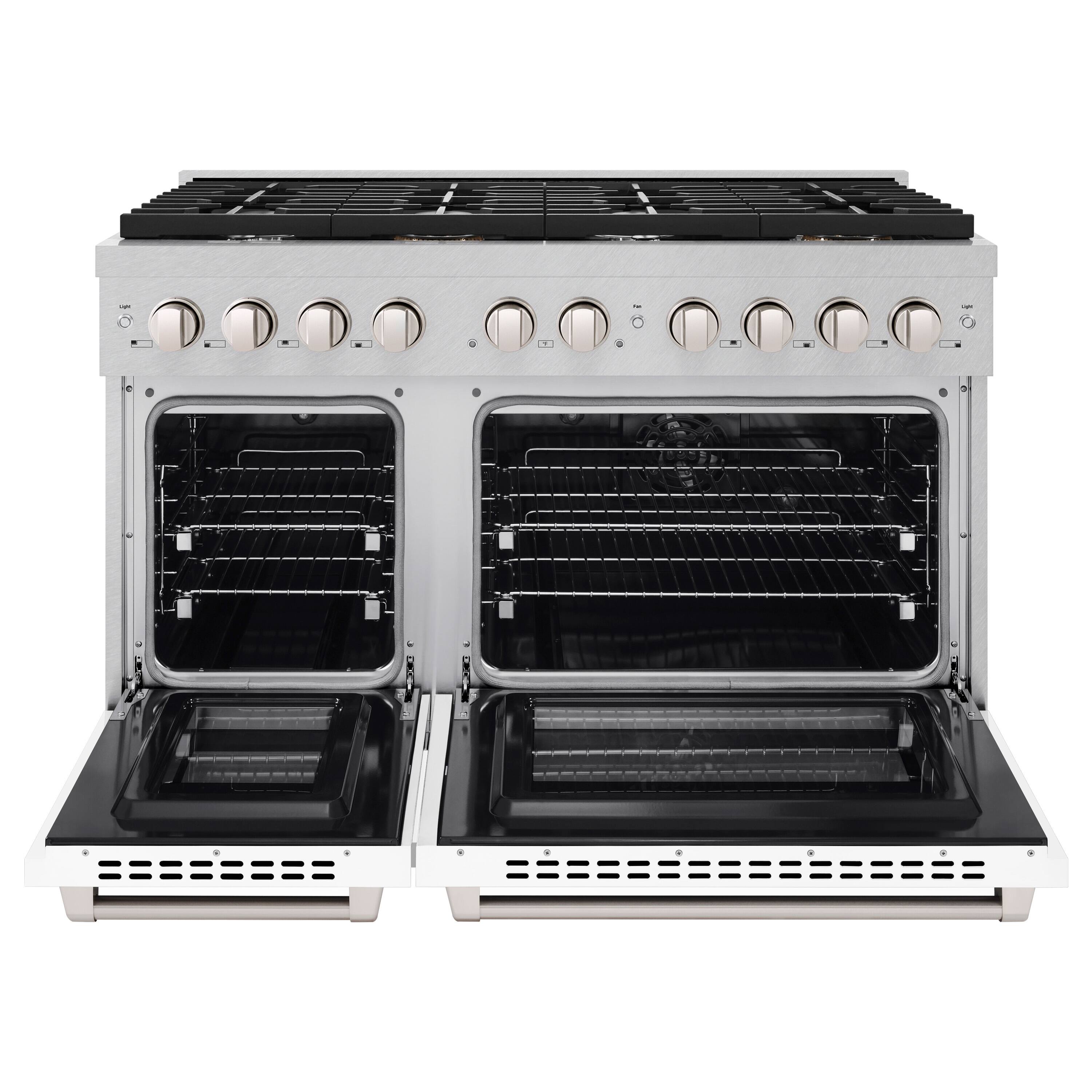 ZLINE 48 in. Paramount Dual Fuel Satin Steel Range w/ 8 Burners & White ...