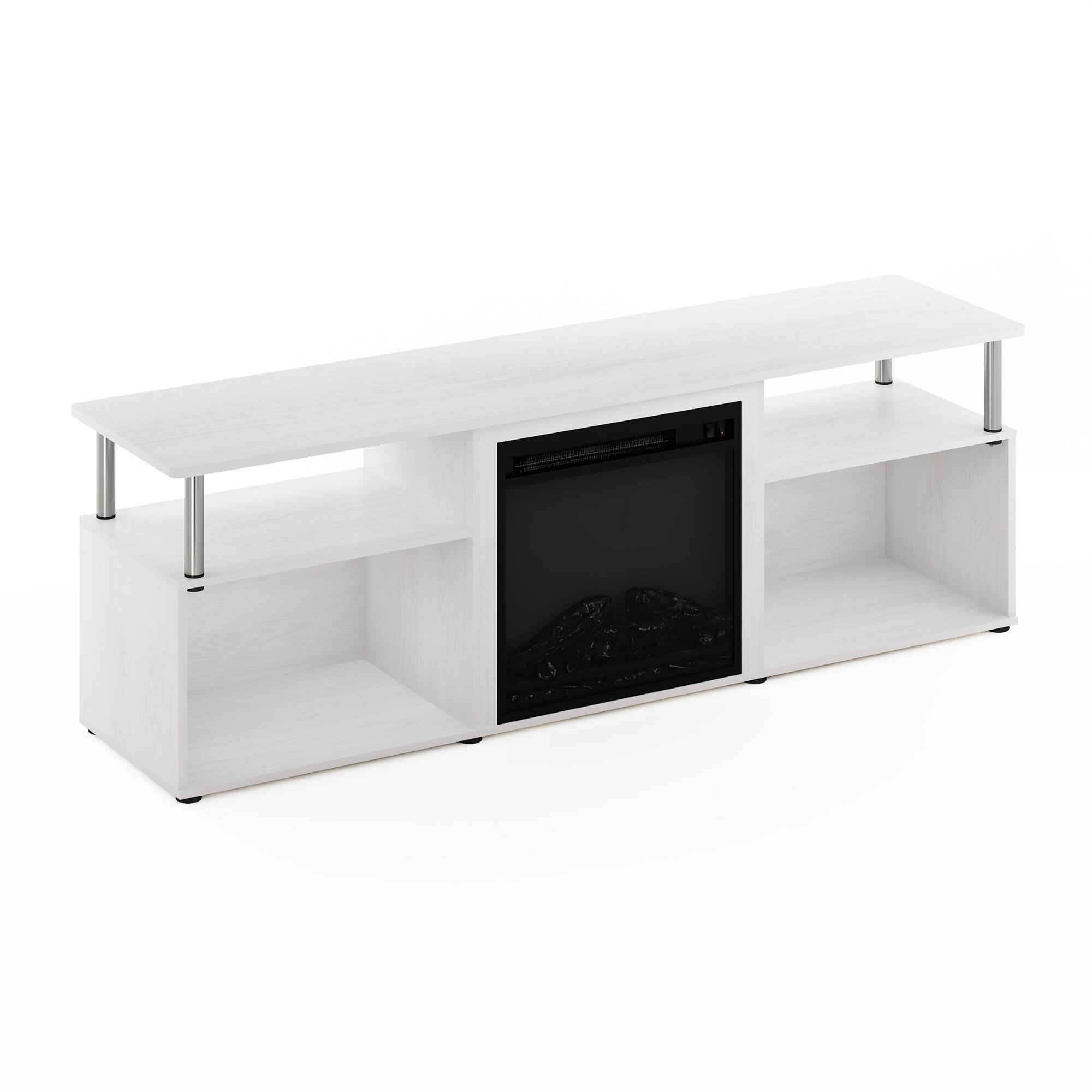Furinno Jensen Open Storage Fireplace Entertainment Center for TV up to 70 Inch with Stainless ...