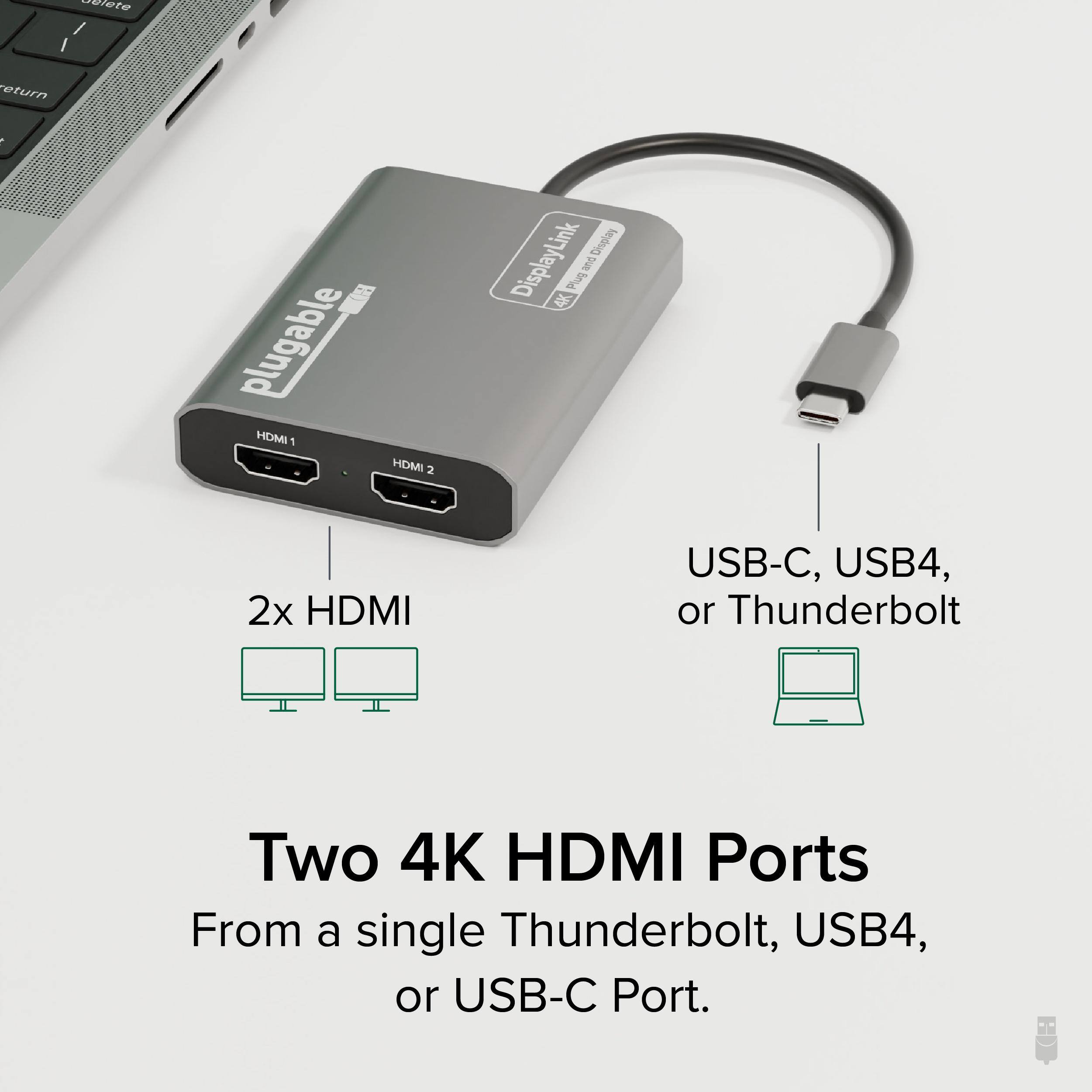 Plugable USB C to HDMI Adapter, Dual Monitor 4K 60Hz for Apple Mac M1 ...