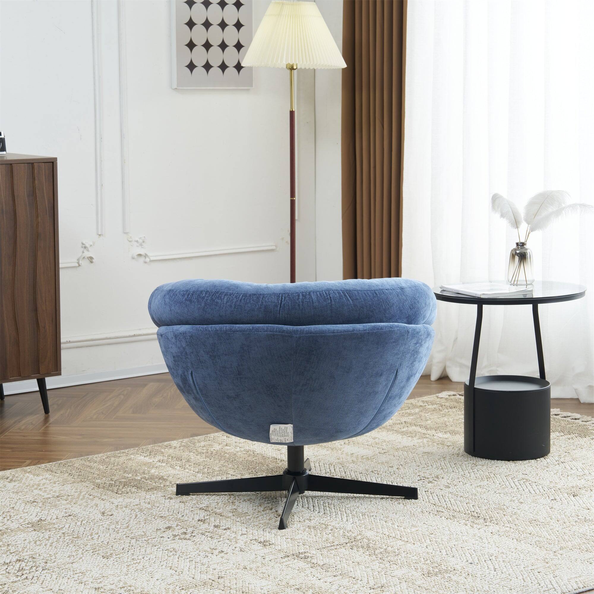 Boyel Living Navy Modern Chenille Round Swivel Office Chair with ...