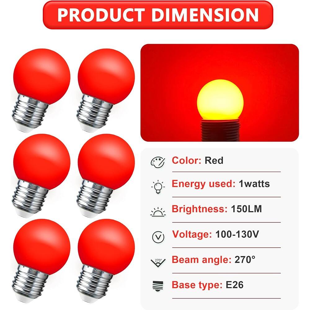 PARKER SLATER LED Red Light Bulbs, 1W G45 Mini Edison, 15W Equivalent ...