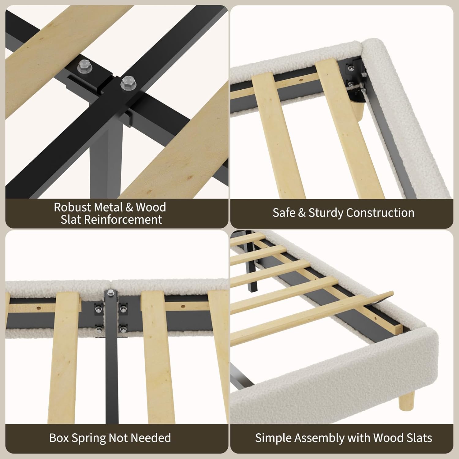Qeetex Twin Bed Frame with Round Boucle Headboard, Upholstered Design ...