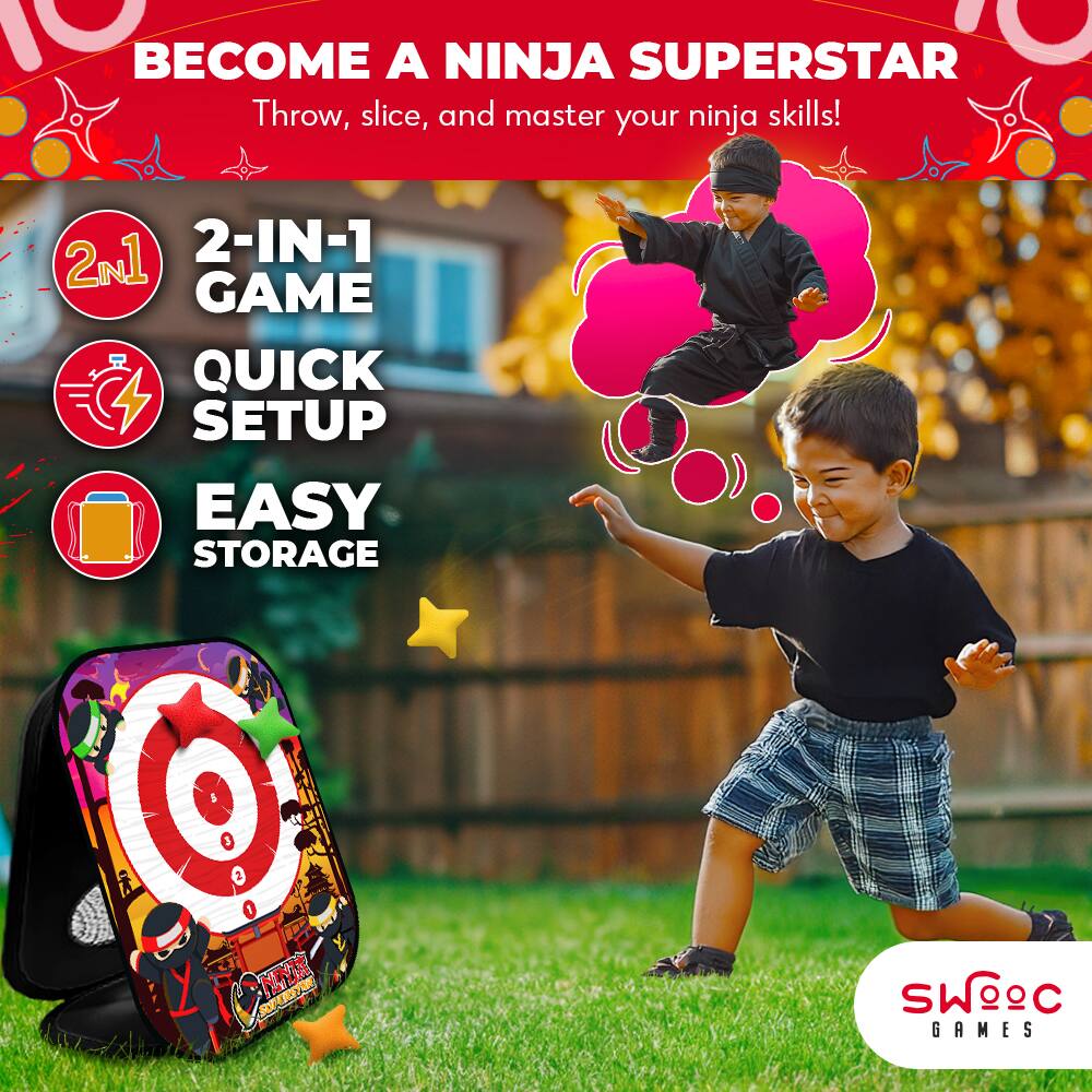 Swooc Games Ninja Superstar 2 in 1 Corn Hole Games for Kids 5 Second Setup Ninja Kids Toys Bean ...