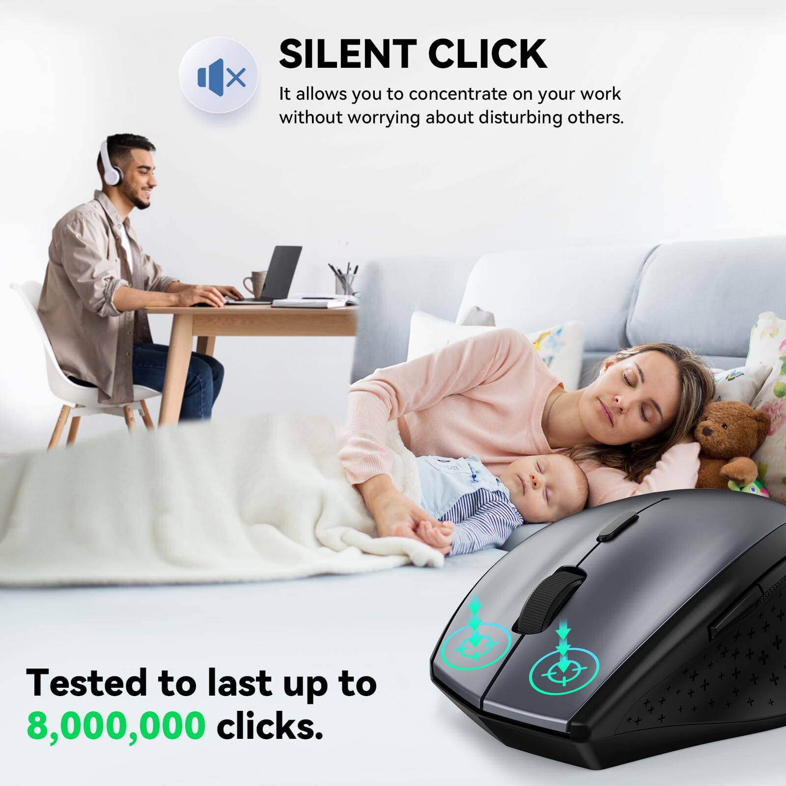 Cozy Serene Wireless Mouse Silent USB 2.4g Computer With 6 level ...