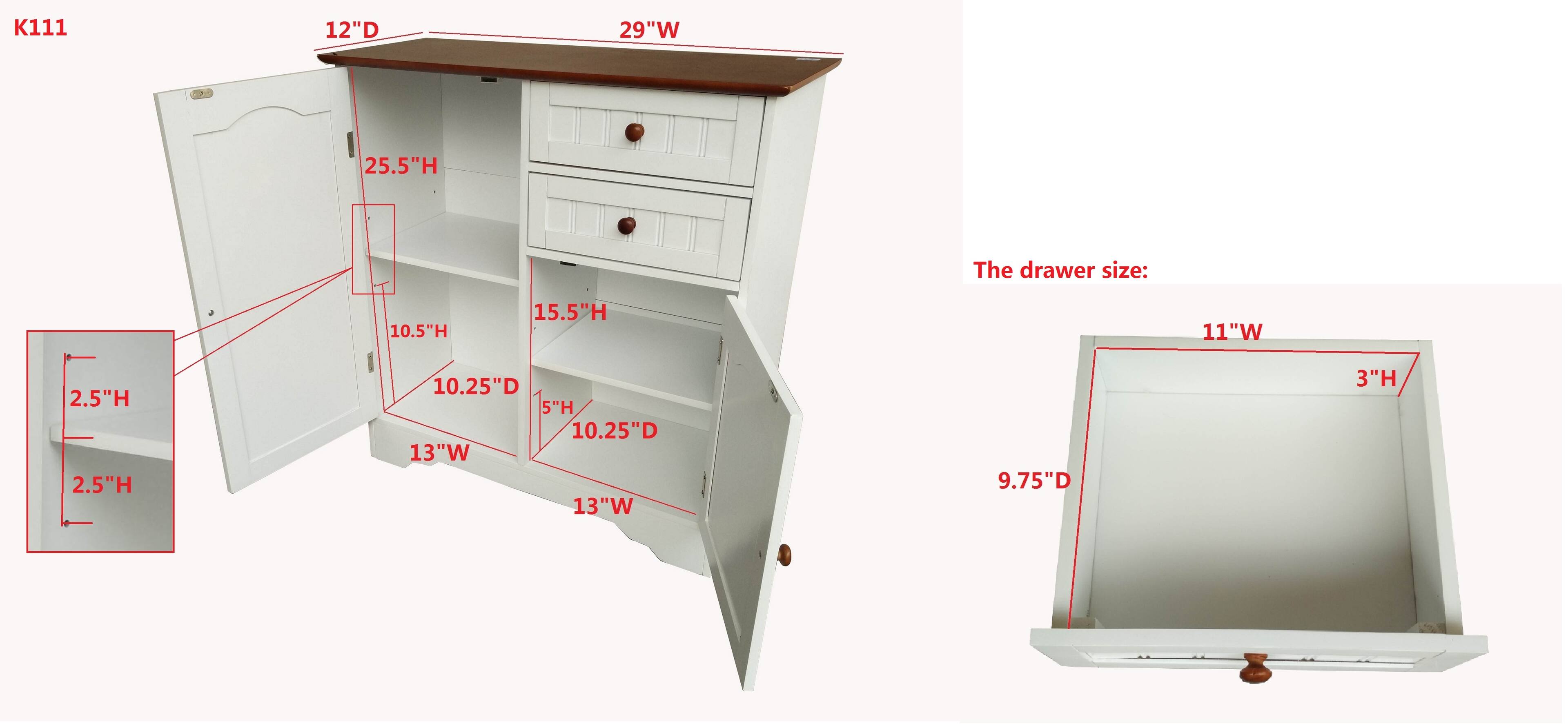 Kings Brand Furniture Walnut Finish Wood Kitchen Storage Buffet Cabinet ...