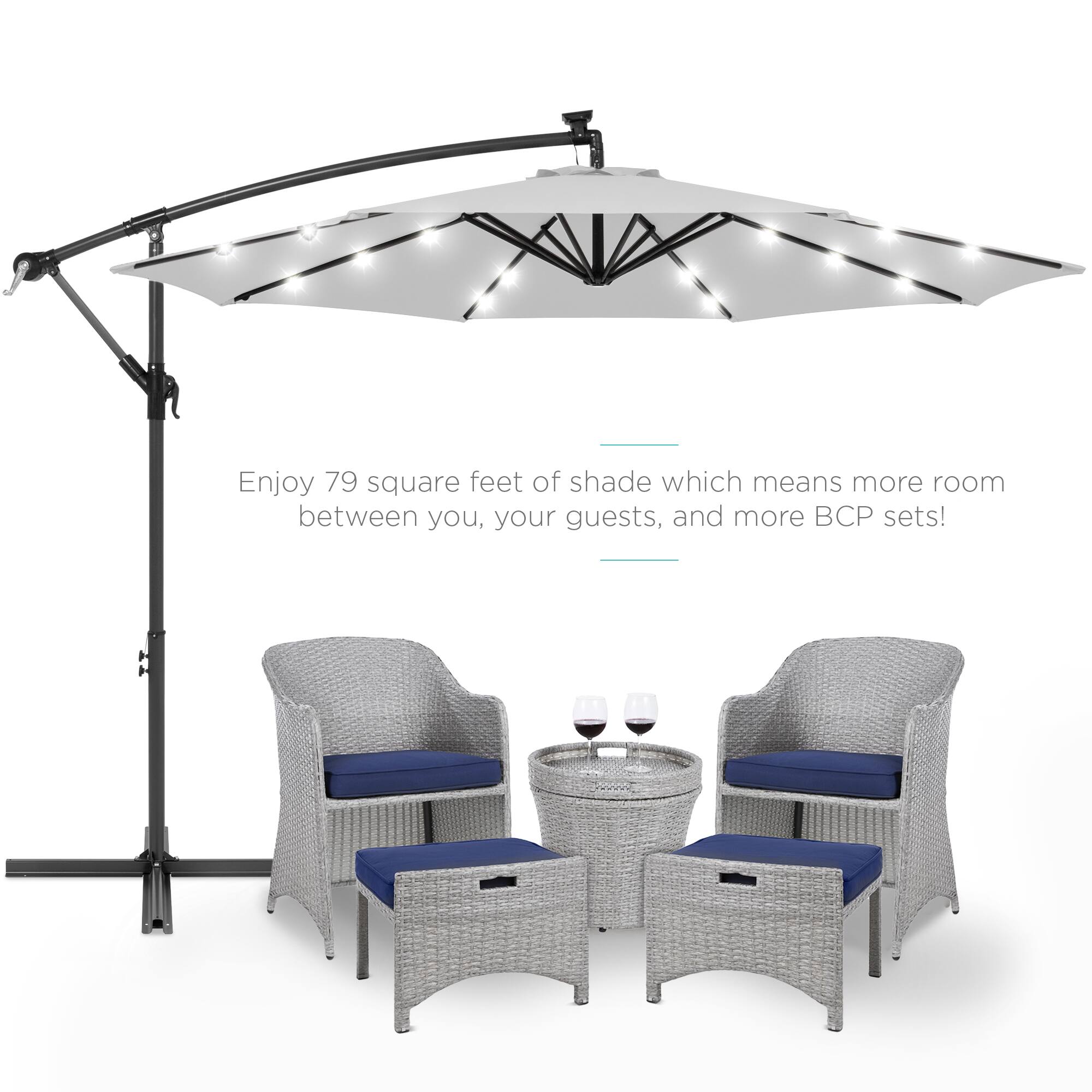 Best Choice Products 10ft Solar LED Offset Hanging Outdoor Market Patio ...