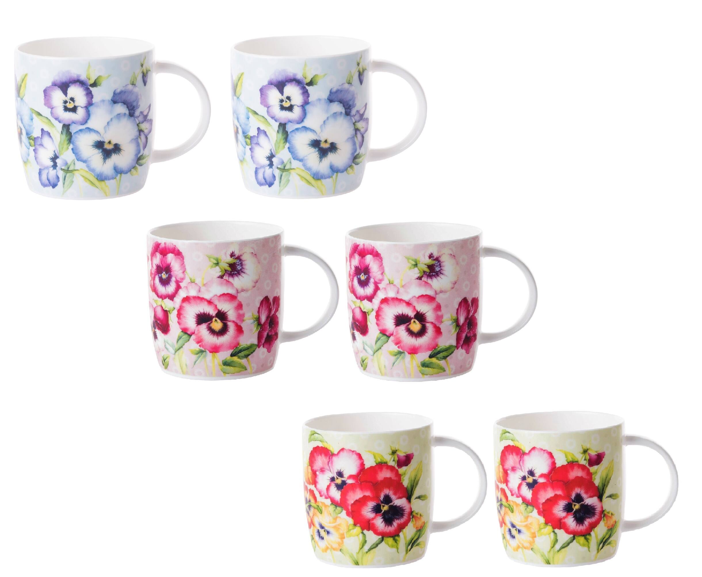 Jiallo Roy Kirkham Sophie Mugs Pansy Garden Set of 6, Bone China ...