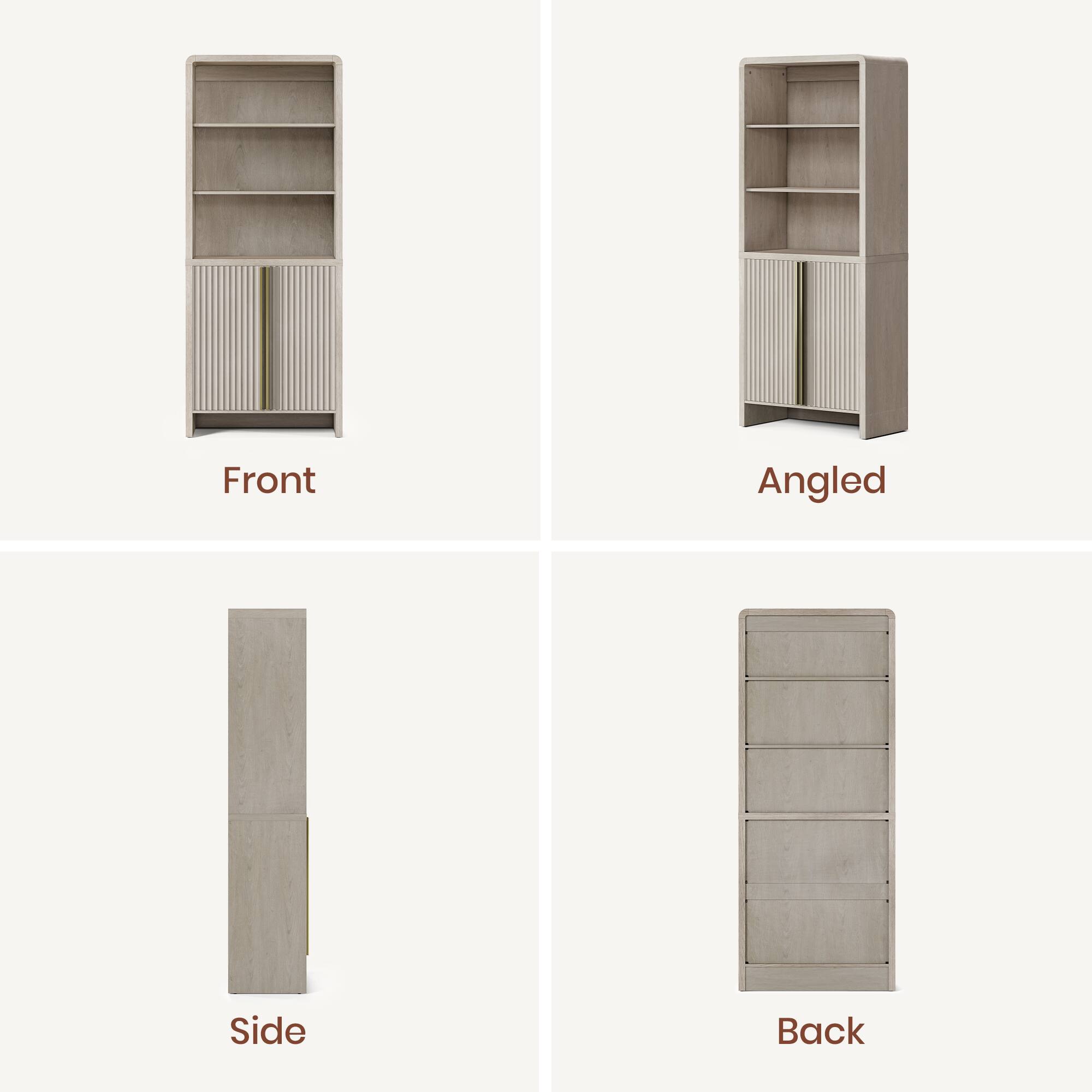 ModernMate Fluted Book Shelf with Doors, Bookcases with 3 Open Shelves ...