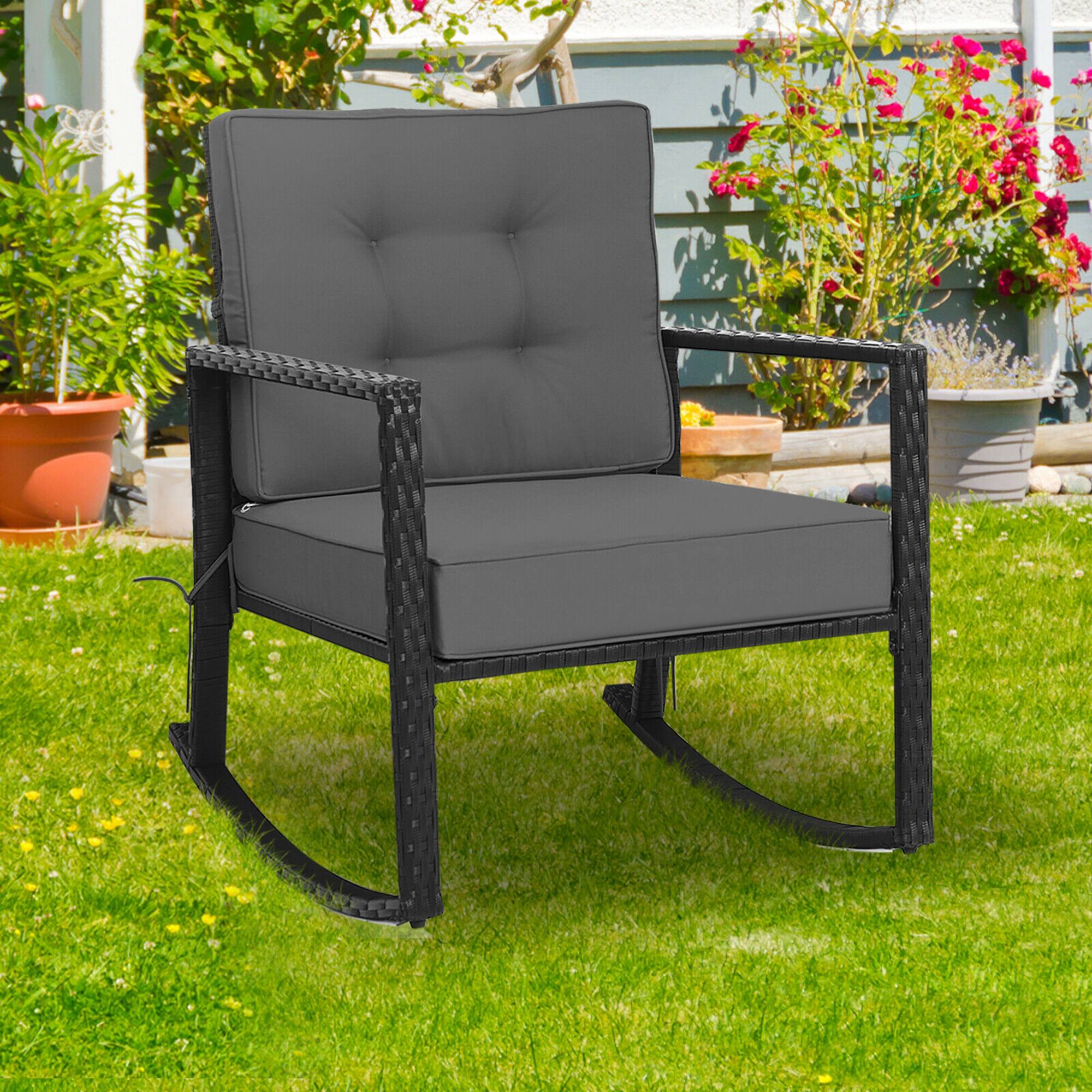 Gymax 2PCS Outdoor Wicker Rocking Chair Patio Rattan Single Chair ...