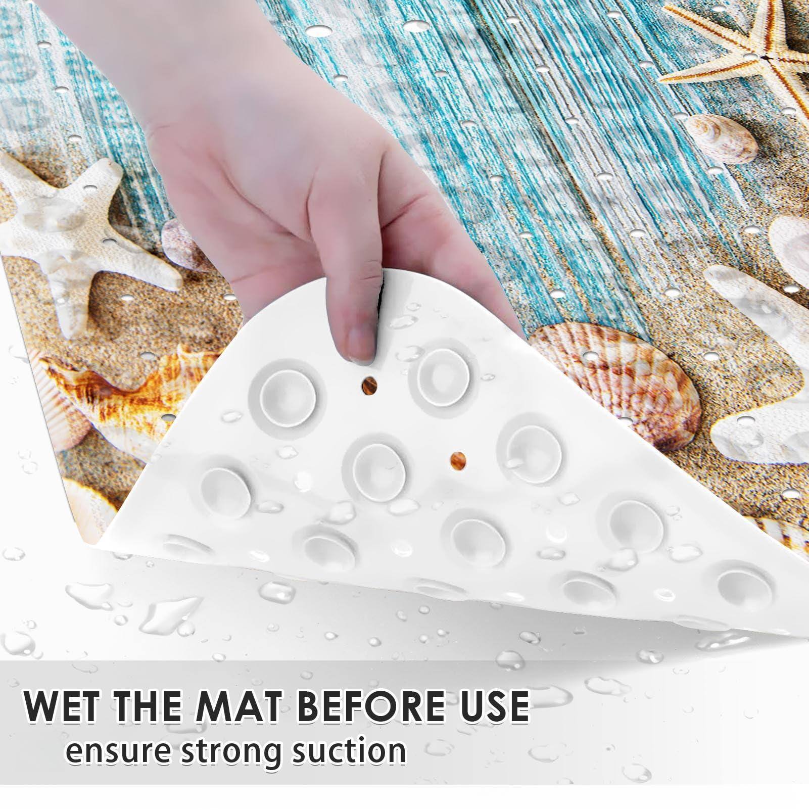 Paradigms Interiors Seashells Summer Bath Mat Non Slip Space Beach Wood ...