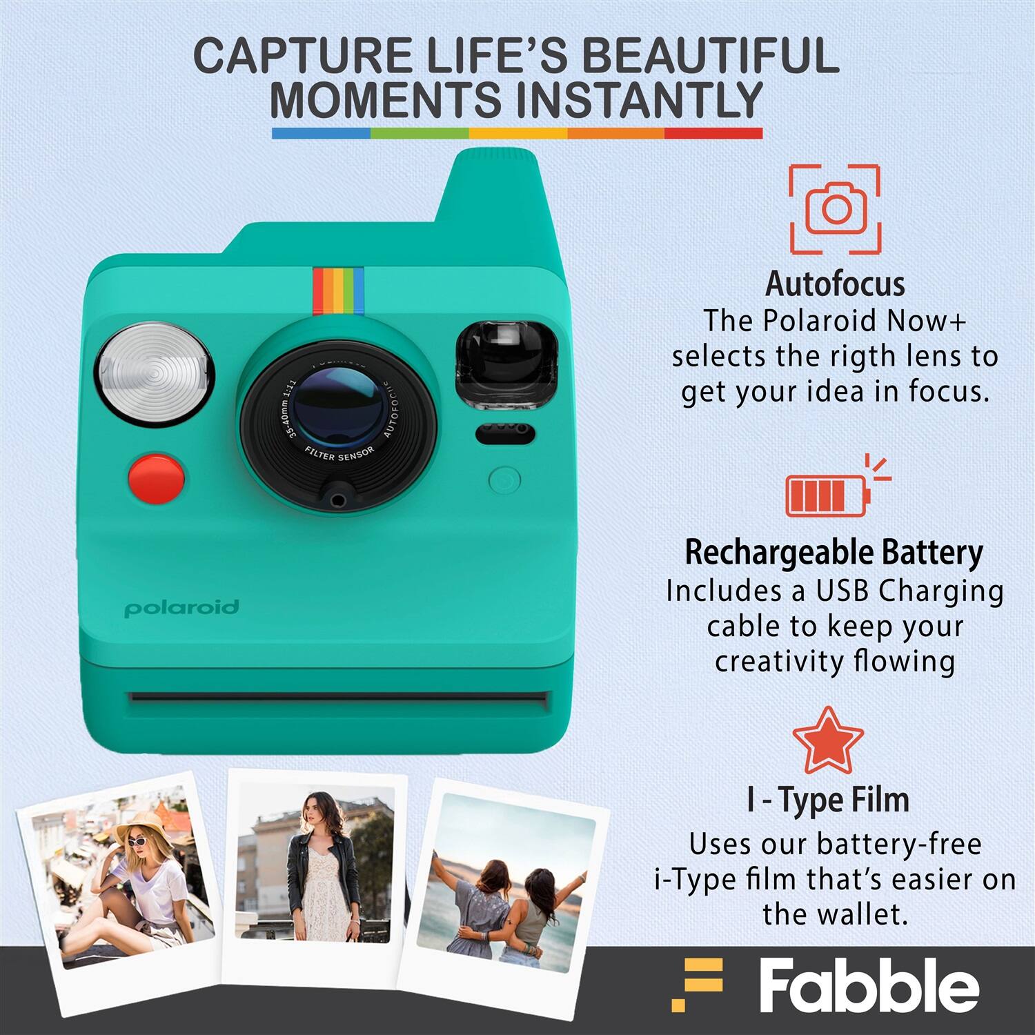 Polaroid Now Gen 3 I Type Instant Camera Bundle w/ Color Film (8 ...