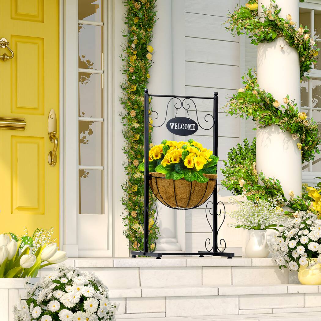 Sorbus Welcome Planter Basket Stand with Coco Liner, Stylish Flower ...