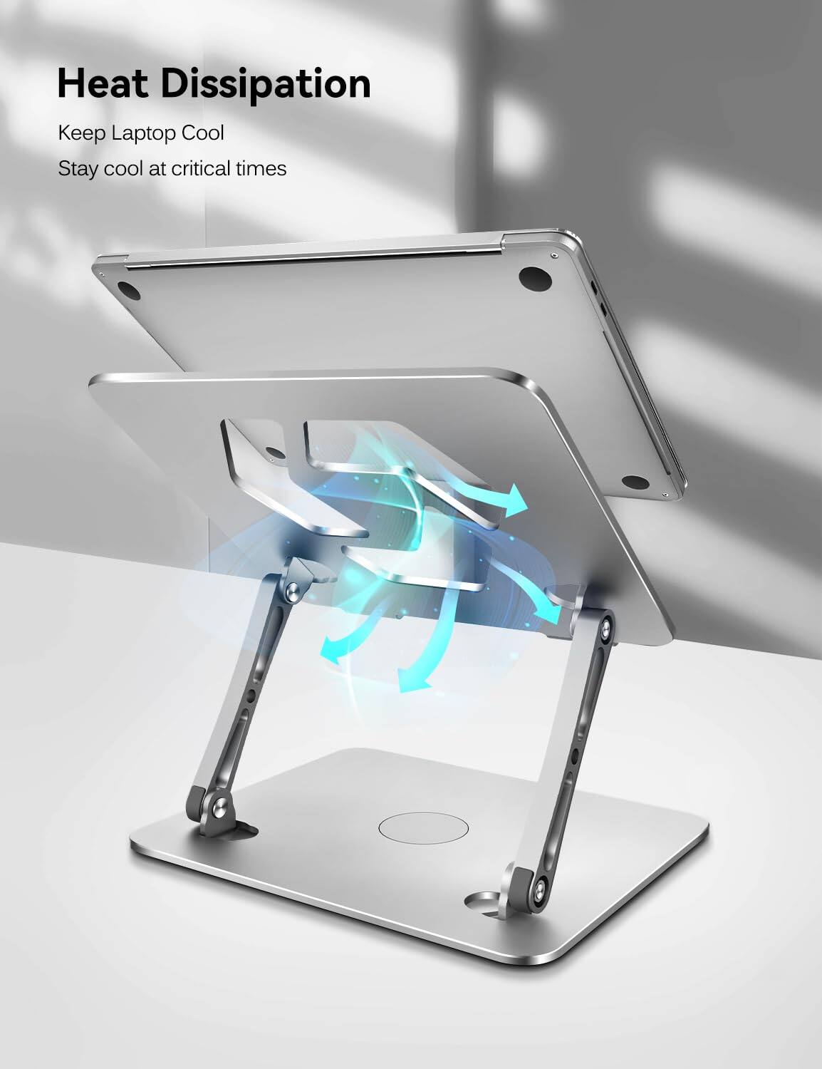 Hanke Adjustable Laptop Stand With 360 Rotating Base For Desk Foldable Portable Riser ...