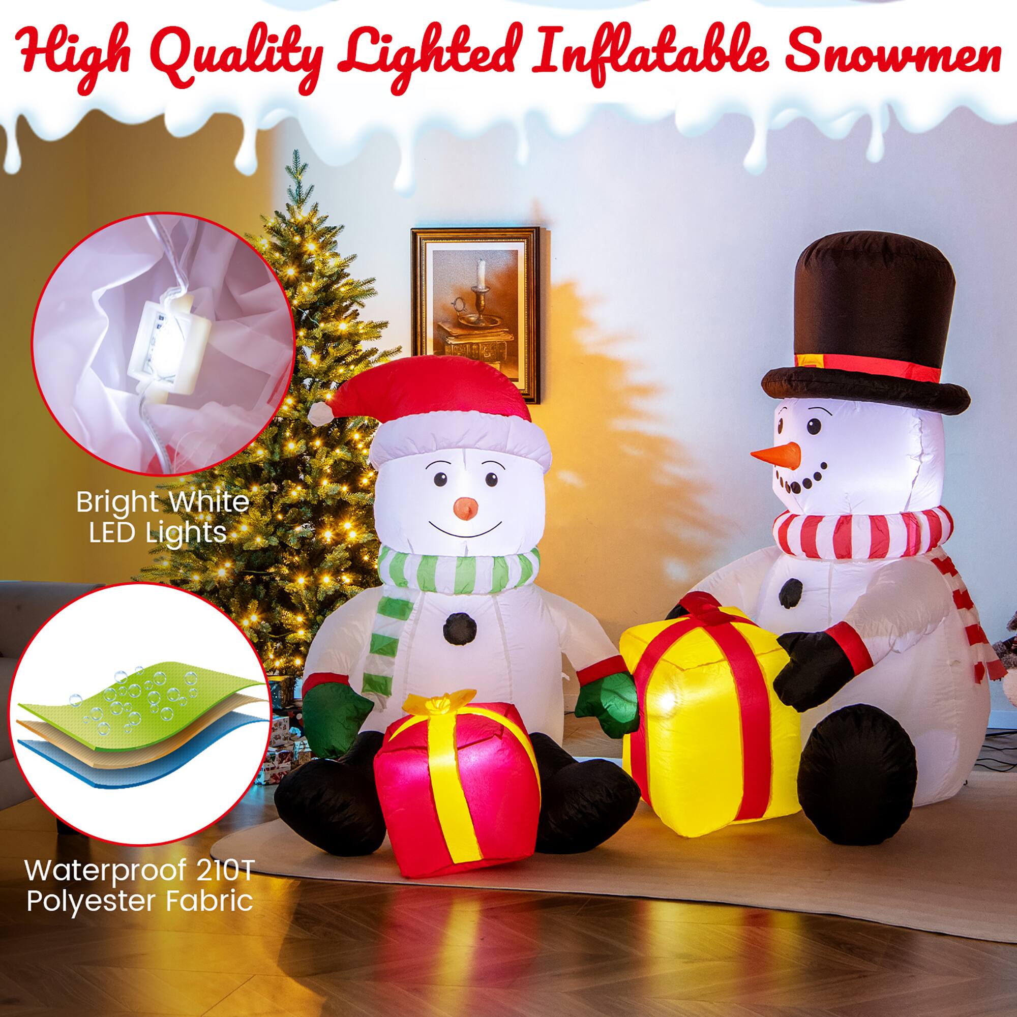 Gymax 5FT Long Christmas Inflatables LED Lighted Xmas Double Inflatable ...
