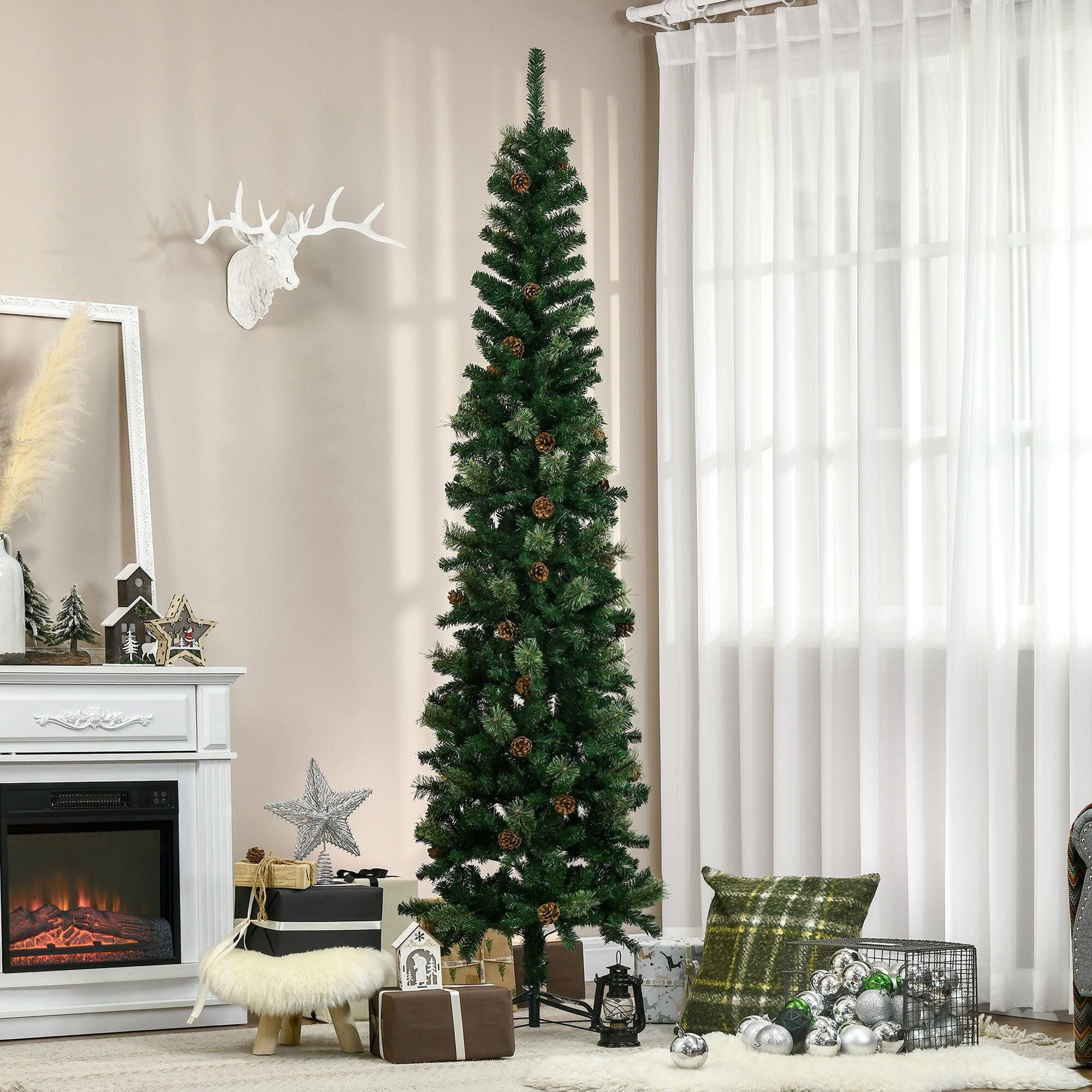 BreeBe 7.5 Foot Pencil Artificial Christmas Tree Green W2225P229162 ...