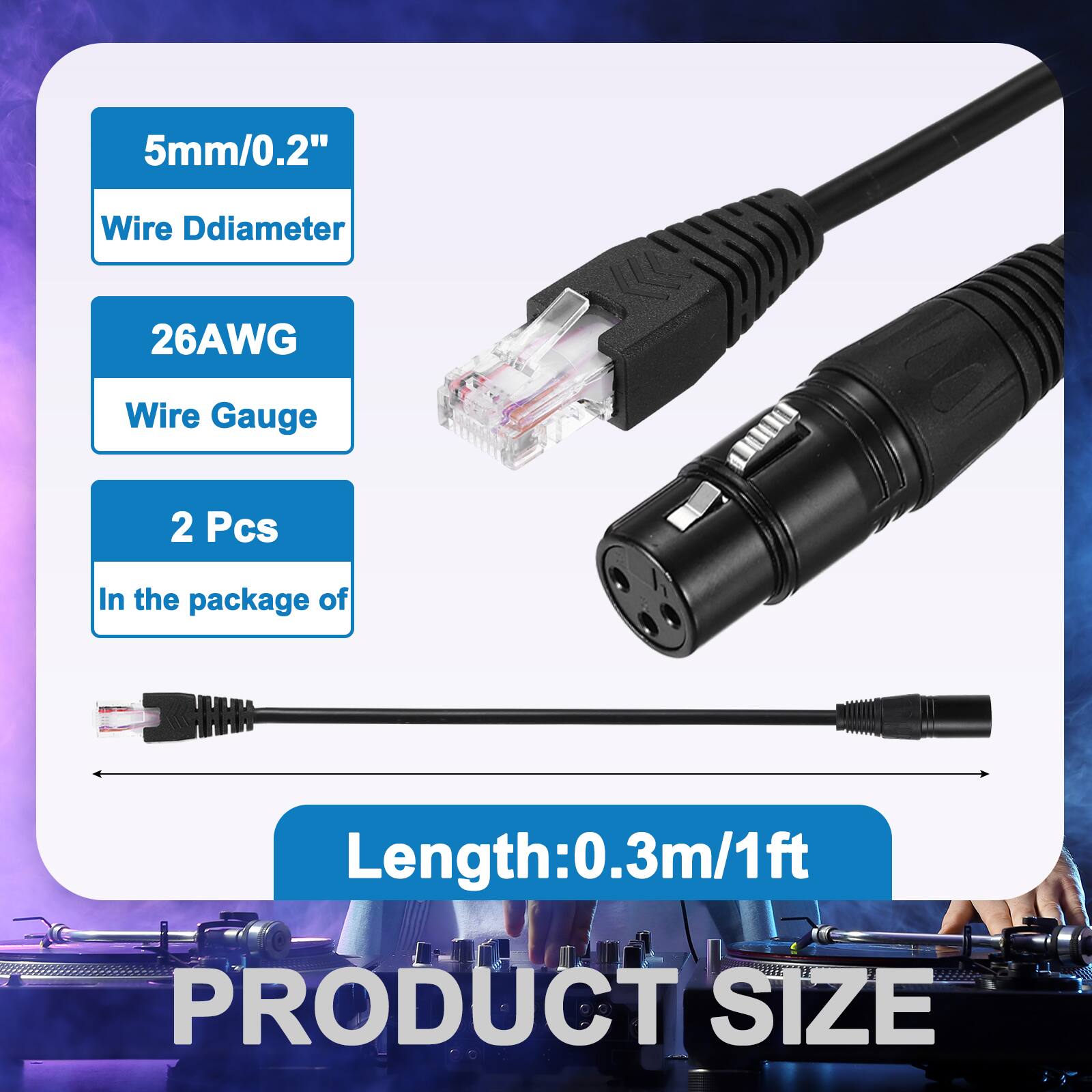 Unique Bargains 2pcs 3 Pin DMX512 XLR Female to RJ45 Male Adapter Cable ...