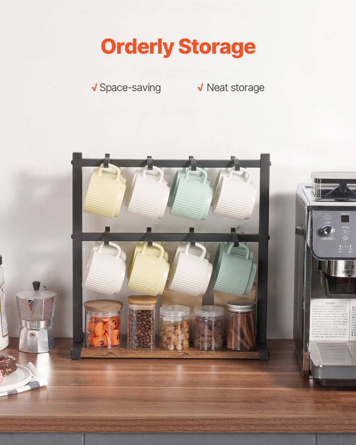 VEVOR Coffee Mug Holder for Countertop, 16 Hooks Coffee Cup Holder with ...