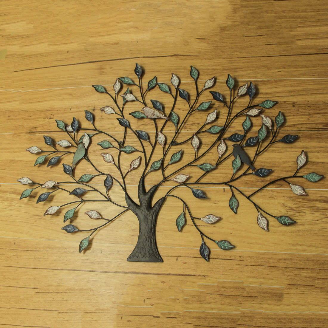 Alt View 7. Zeckos - 36 inch Tri Tone Leaves Birds In Branches Metal ...