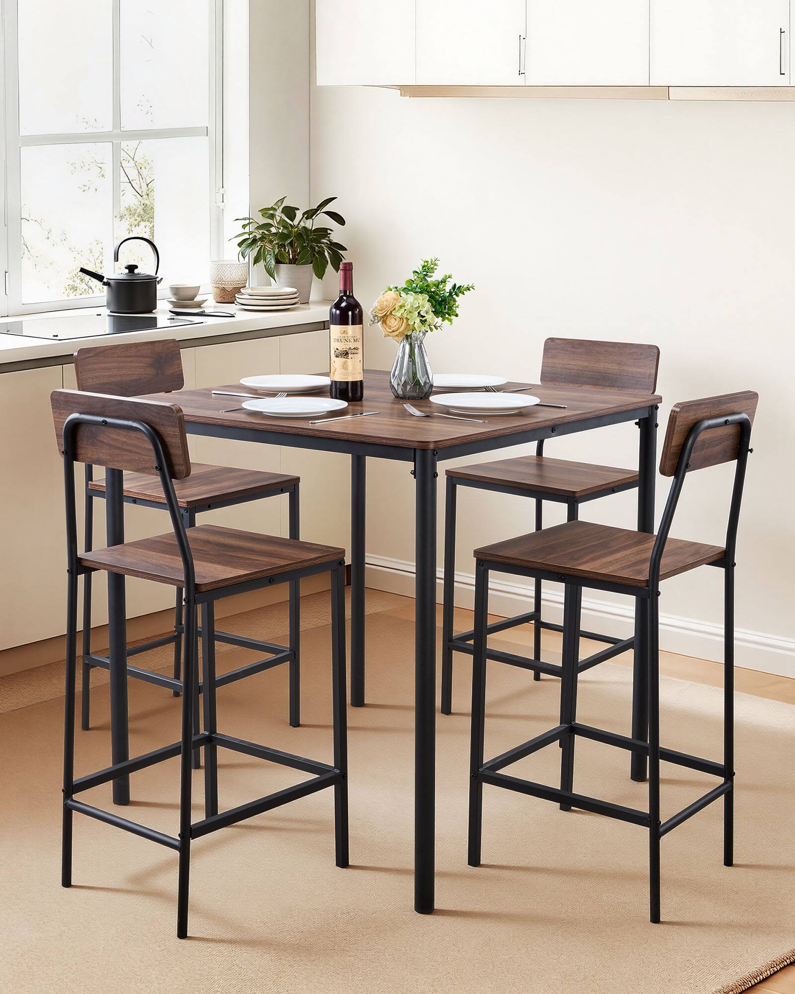 VEVOR Bar Table, 5PCS 35″ Bars Tables Set, Bar Tables and Chair Set ...